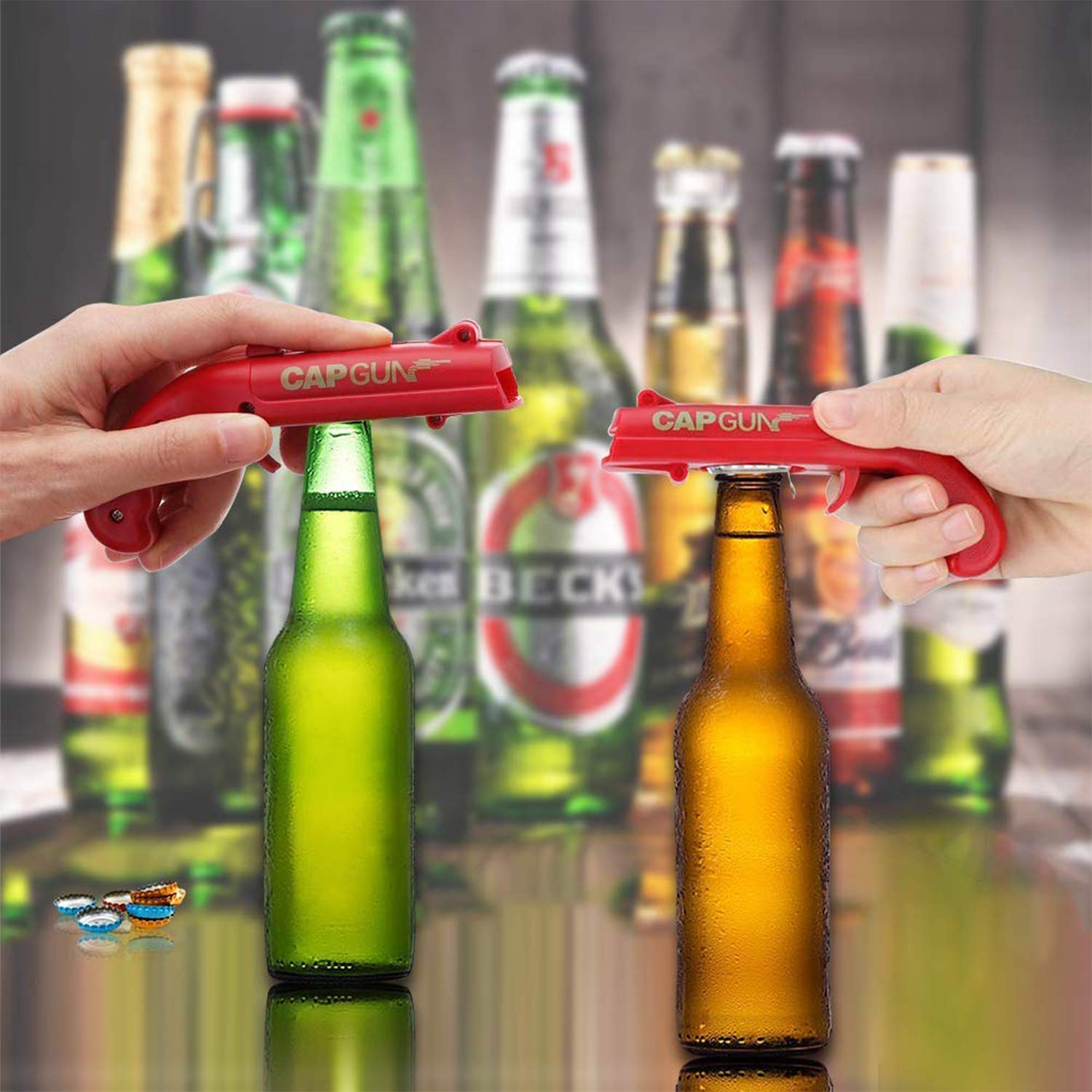 Bottle Opener,Funny Launcher Shooter Bottle Opener for Creative Game,Family Party,Bar ,Outdoor Barbecue,Plastic(Black&Blue)