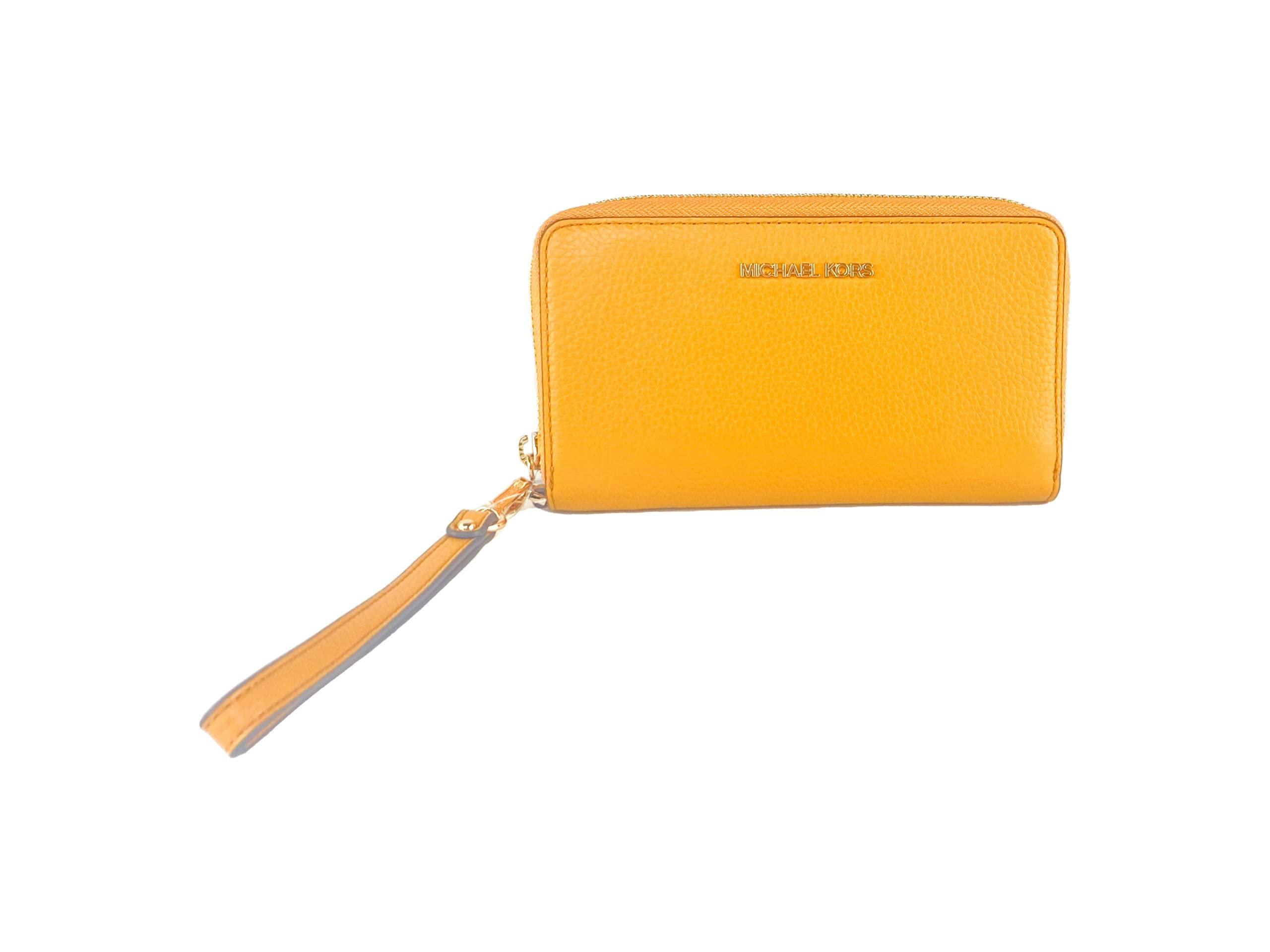 Michael Kors Jet Set Travel Large Flat Multifunction Phone Case Leather Wristlet - Marigold