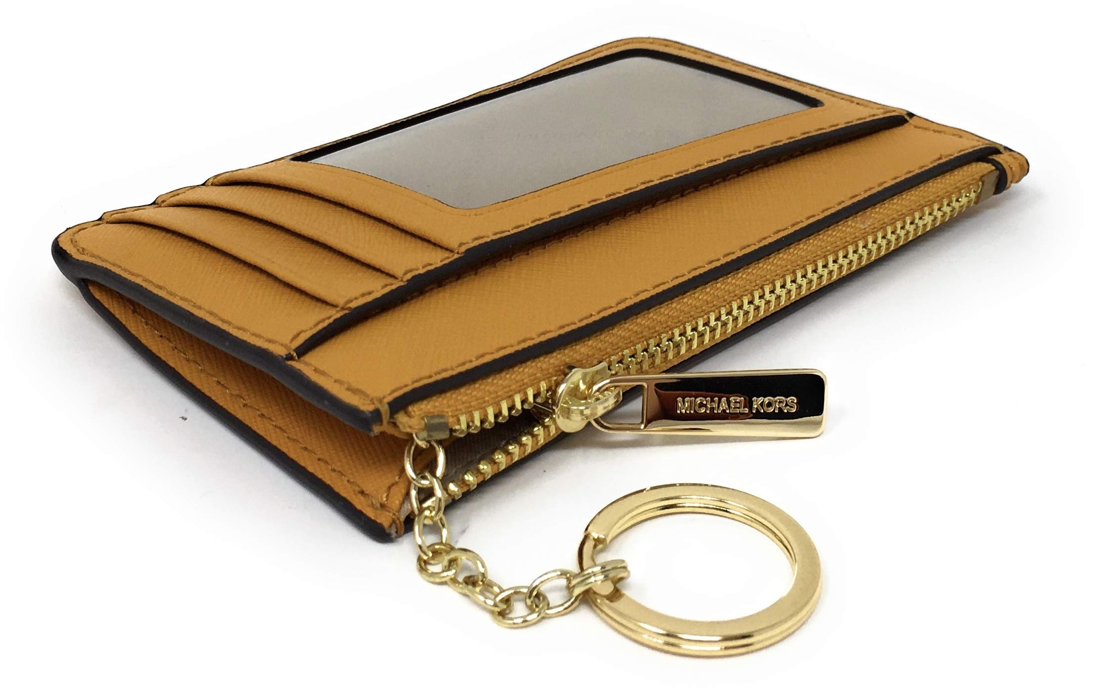 Michael Kors Jet Set Travel Small Top Zip Coin Pouch with ID Holder in Saffiano Leather (Marigold)