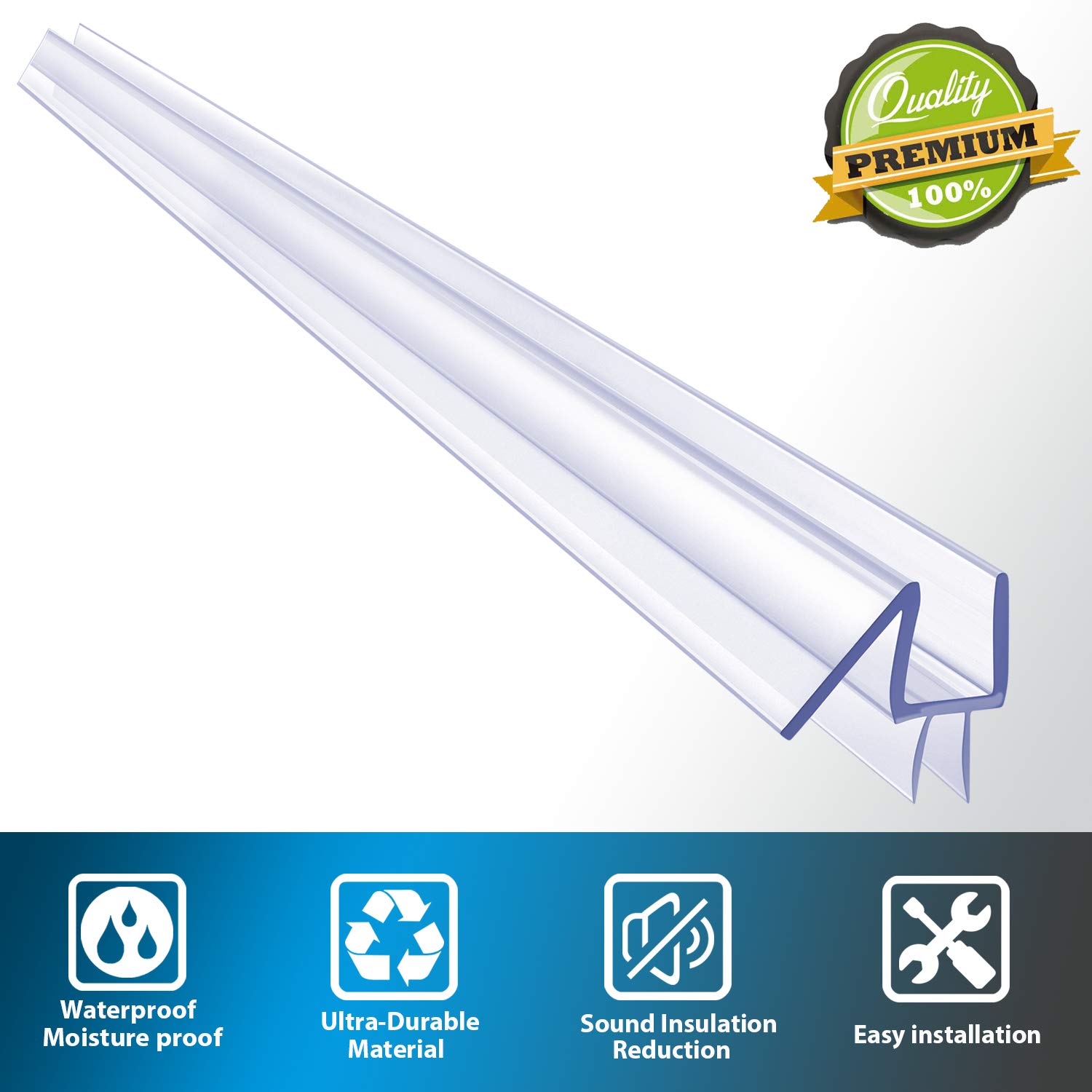 Butecare Premium Frameless Shower Door Bottom Seal Strip - Glass Door Side Seal Sweep (3/8β x 39β, Clear Vinyl)