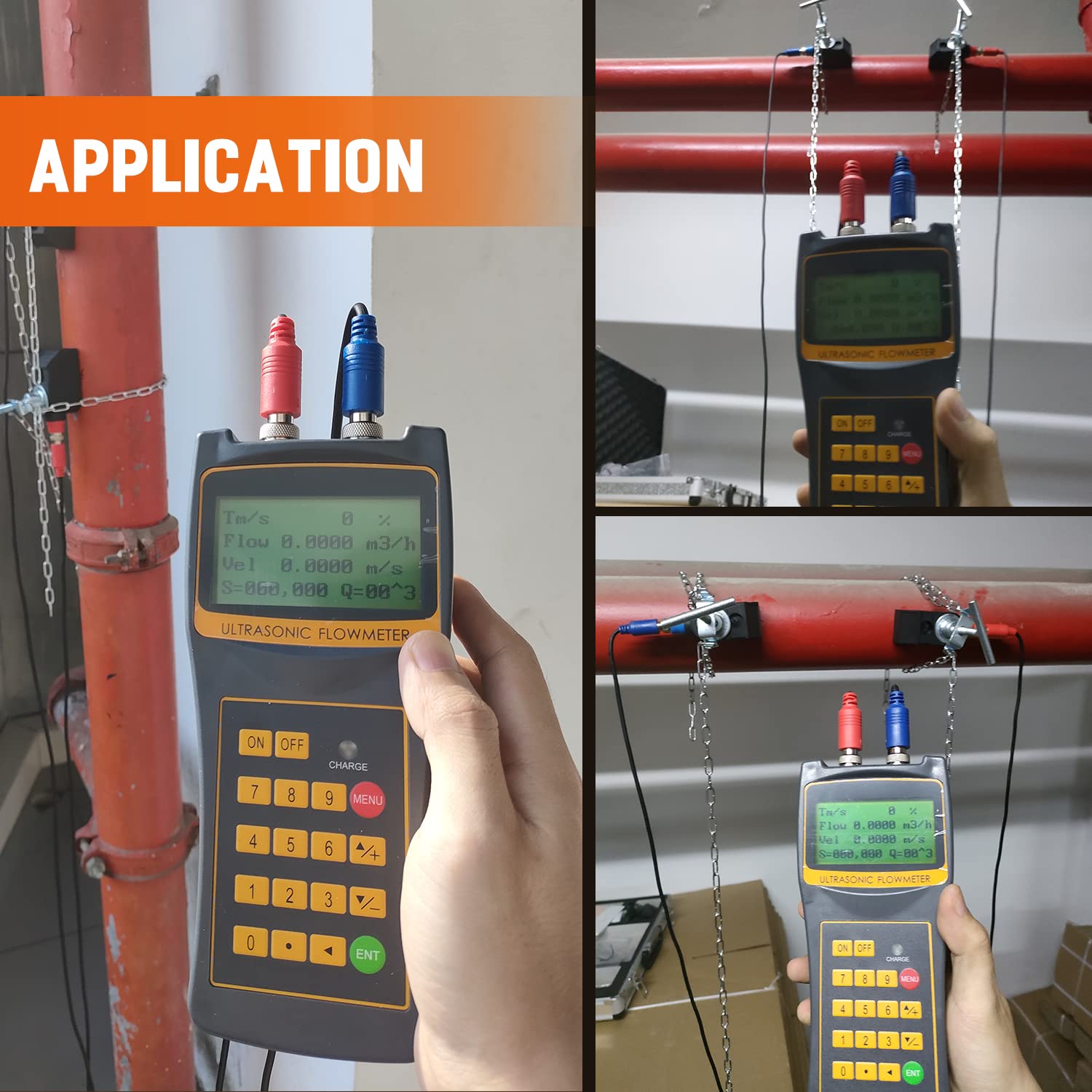 Bonvoisin Handheld Ultrasonic Flow Meter Portable Clamp on Flowmeter with Data Output S1+M2 Sensors for Seawater Alcohol Industrial Sewage DN15-700mm (1/2-28")