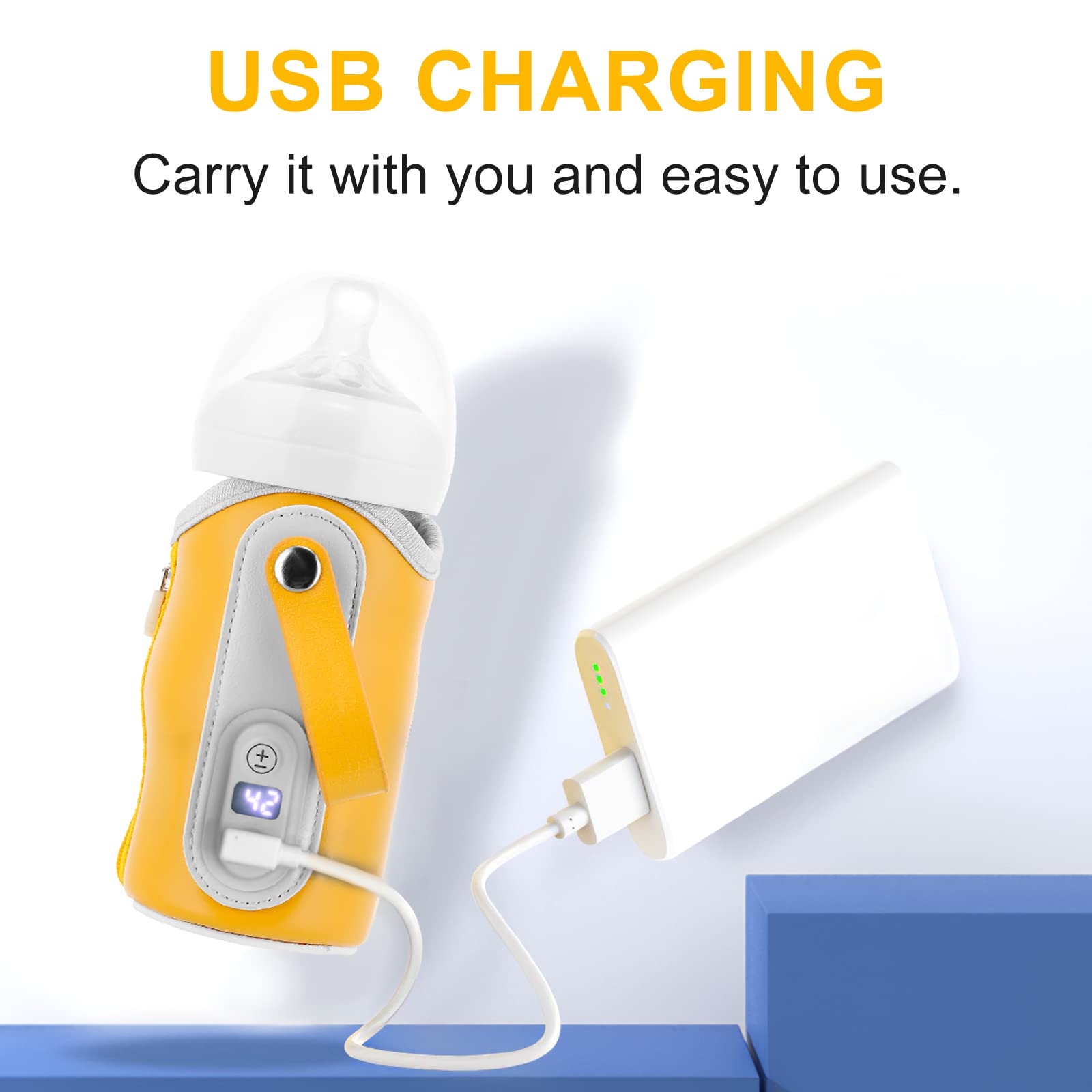 Baby Bottle Warmer, Baby Bottle Insulation Cover, Frequency Conversion Bottle Insulation Cover, Adjustable Handheld Buckle Milk Bottle Heating Cover with Temperature Control for Family Car Travel