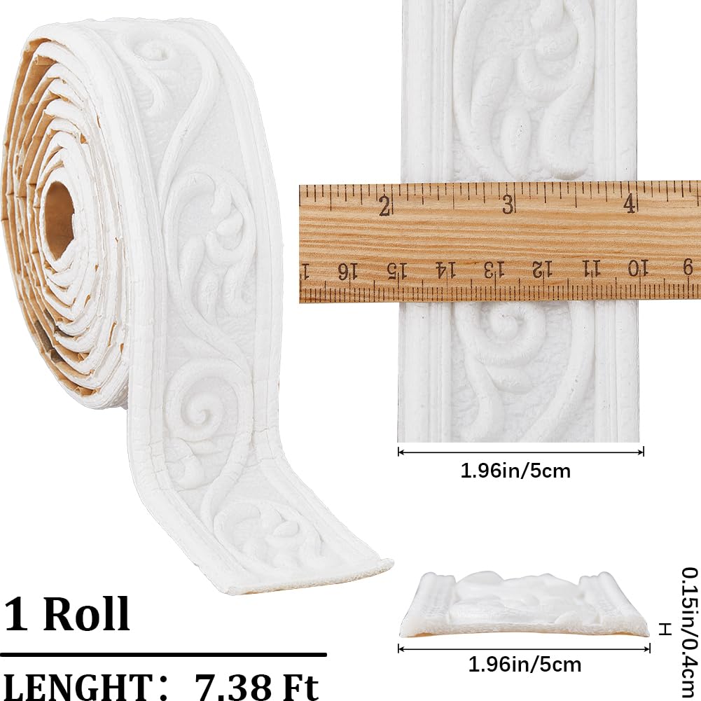 CRASPIRE 88 x 2 inch Crown Molding Peel and Stick 3D Flexible Foam Wall Trim White Self Adhesive Wallpaper Border Sticky Decorative Edging Baseboard Lines for Mirror Border Wall Hotel DIY Decor