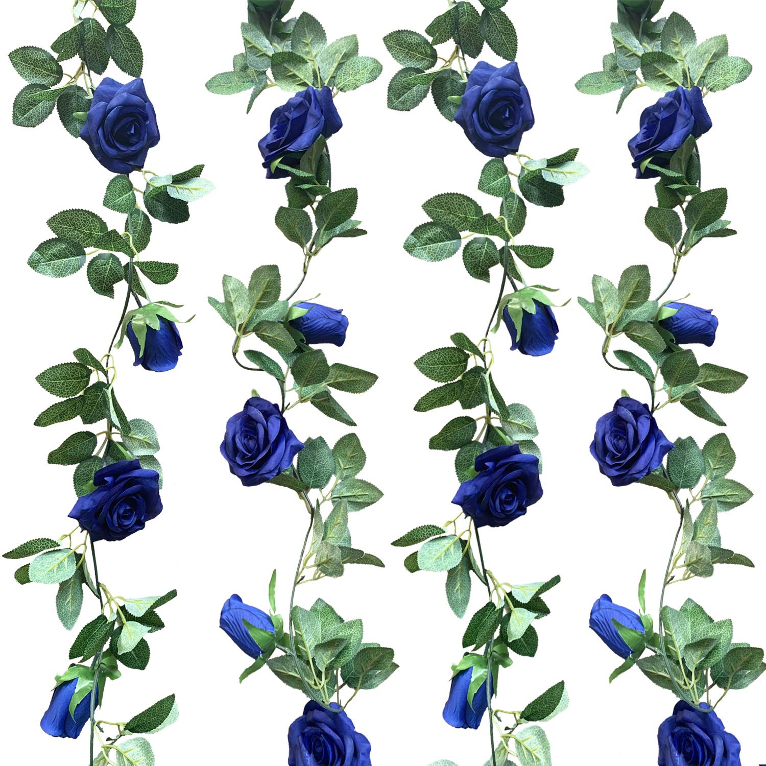 Jing-Rise 2pcs 6.5Ft Artificial Silk Rose Vine Fake Flower Hanging Garland Artificial Plants for Wedding Party Garden Outdoor Home Hotel Office Shop Arch Wall Mirror Decoration (Royal Blue)