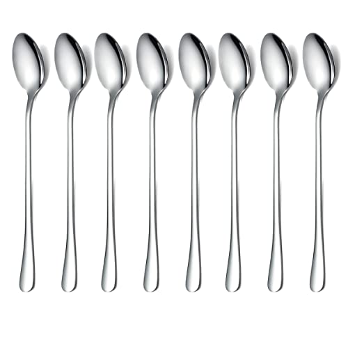 Long Handle Spoon, Coffee Stirrers, Premium Stainless Steel Ice Cream Spoon, Cocktail Stirring Spoons, Tea Spoons, Set of 8 (Silver)