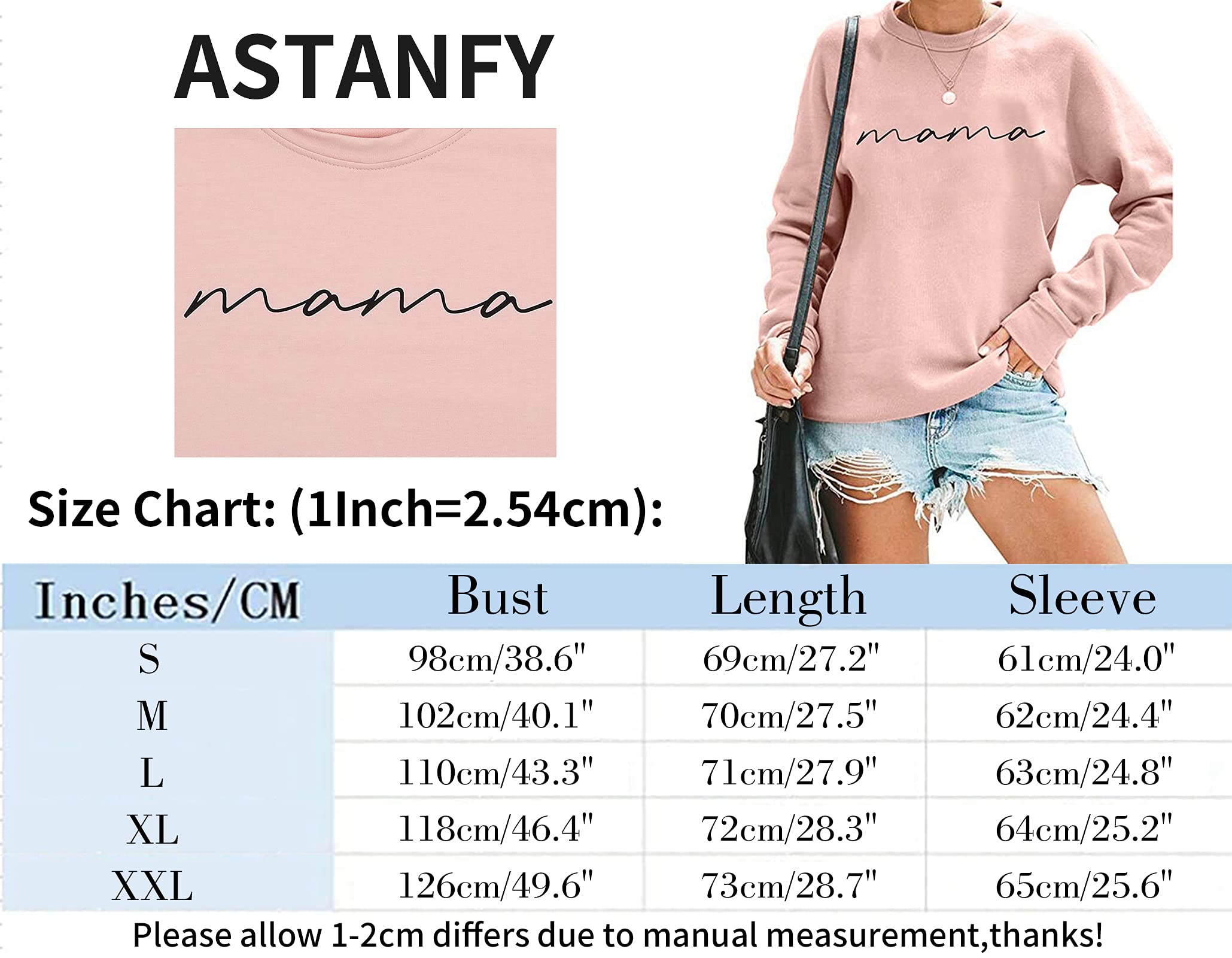 ASTANFY Mama Shirts Women Mama Letter Printed T-Shirt Mama Graphic Tee Casual Short Sleeve Tops Tee Medium