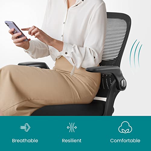 Ergonomic Office Chair with Flip-Up Arms, Home Office Desk Chairs with Wheels, Lumbar Support - Swivel Rolling Mesh Chair with Rock & Lock for Gaming- Computer Chair with Breathable Design