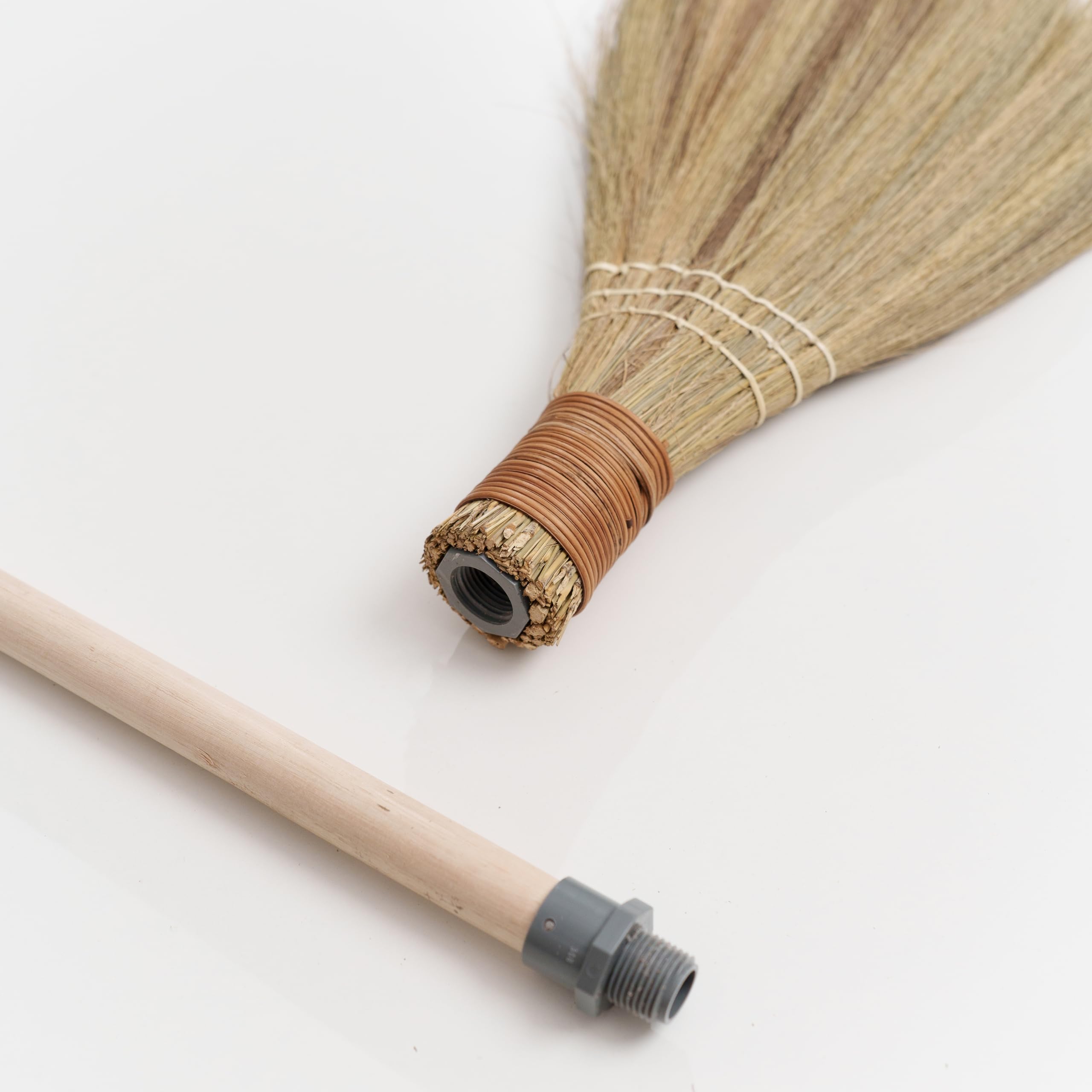 Natural Whisk Sweeping Hand Handle Broom - Vietnamese Straw Soft Broom for Cleaning Dustpan Indoor - Outdoor - Decorative Brooms - Wooden Handle - 9.84'' Width, 27.55" Length