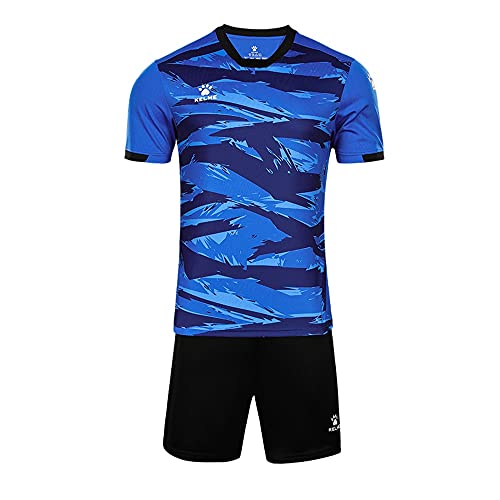 KELME Men Dry Fit Outfit Shirts, Soccer Uniform Training Mens Liga Jersey and Shorts,Short Sleeve US Work Out Kit Clothes (Blue Medium)
