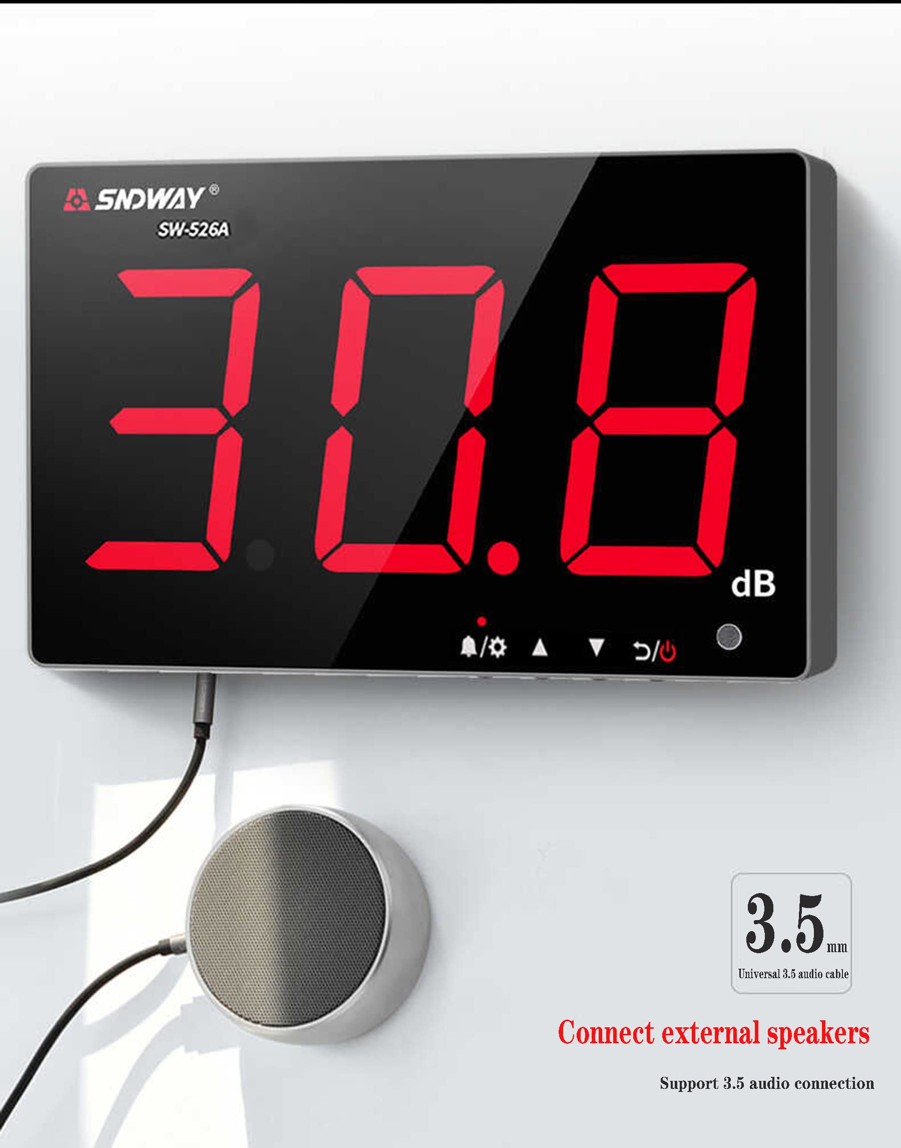 C-Zone SW-526A 30-130db Sound Level Meter Tester 18in Large Screen LCD Display Wall Hanging Type Decibel Noise Measuring with Alarm for Library/Hotel/Theater/Lobby