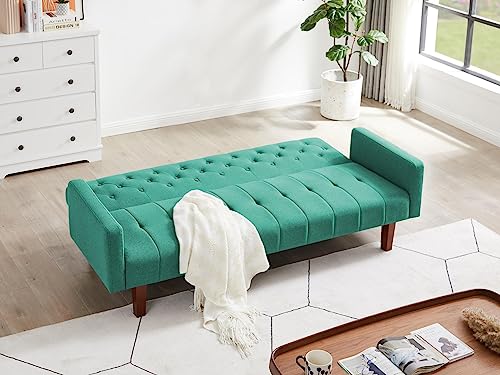 Fiveshow Modern Linen Cushion Convertible Double Folding Living Room Sofa Bed (Eucalyptus Wood Frame),Apartment Living Room Sofa