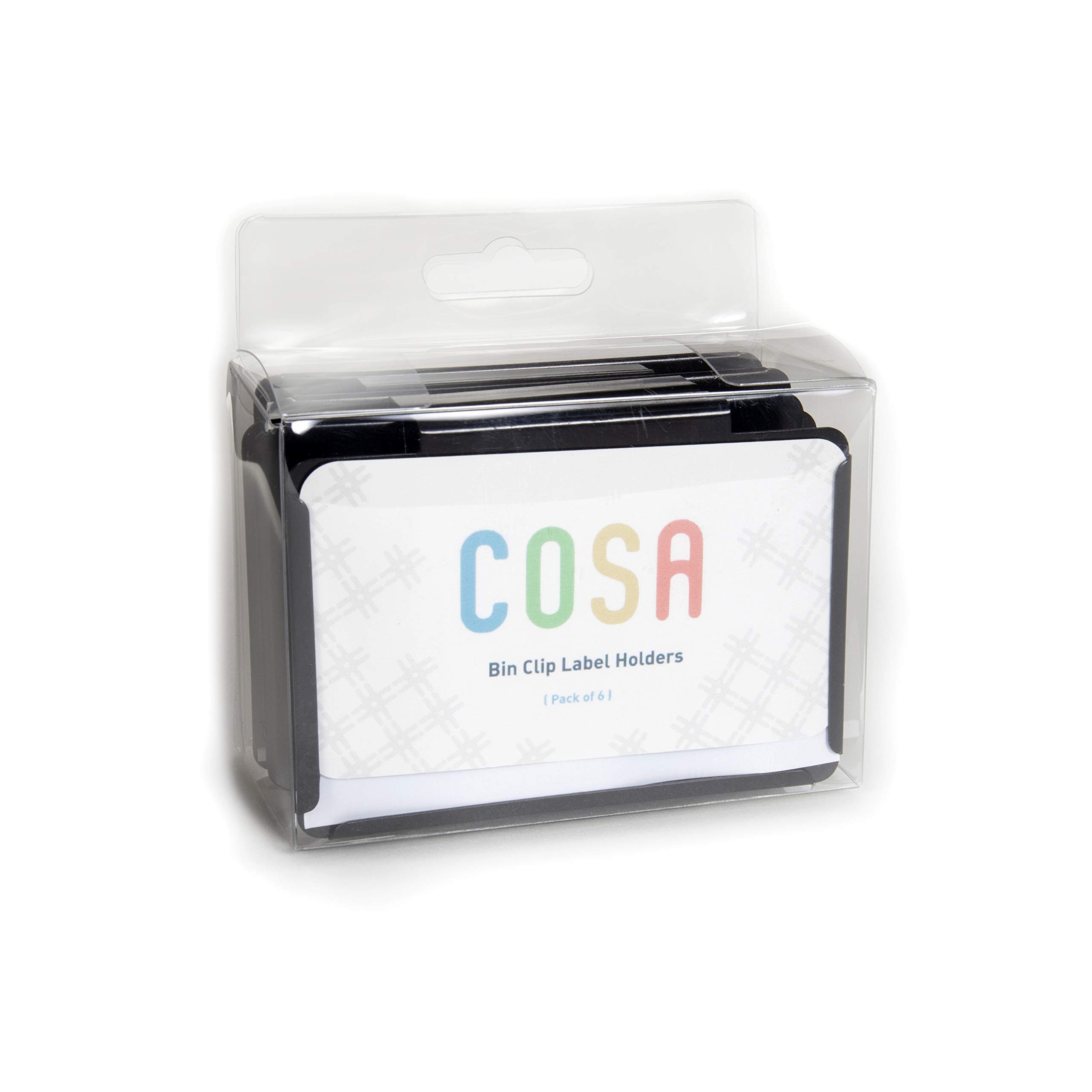 Basket Bin Labels Clip on | Label Holders for Basket or Storage Bins | Metal Hanging Bin Clip Labels | Chalkboard Labels for Baskets - Black Finish [Pack of 6] - Includes [1] White Chalk Marker