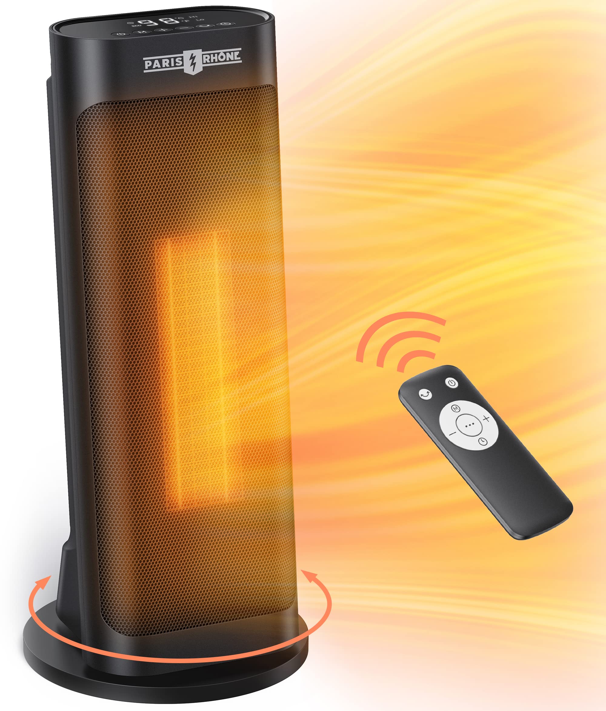 Space Heater, Portable Electric 1500W PTC Fast Heating Indoor Ceramic Oscillating PARIS RHÔNE Heater with Remote Control Thermostat ECO Mode 12H Timer Tip-Over & Overheating Protection LED Display