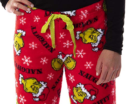 Dr. Seuss Juniors The Grinch Naughty Soft Touch Fleece Plush Pajama Pants Red