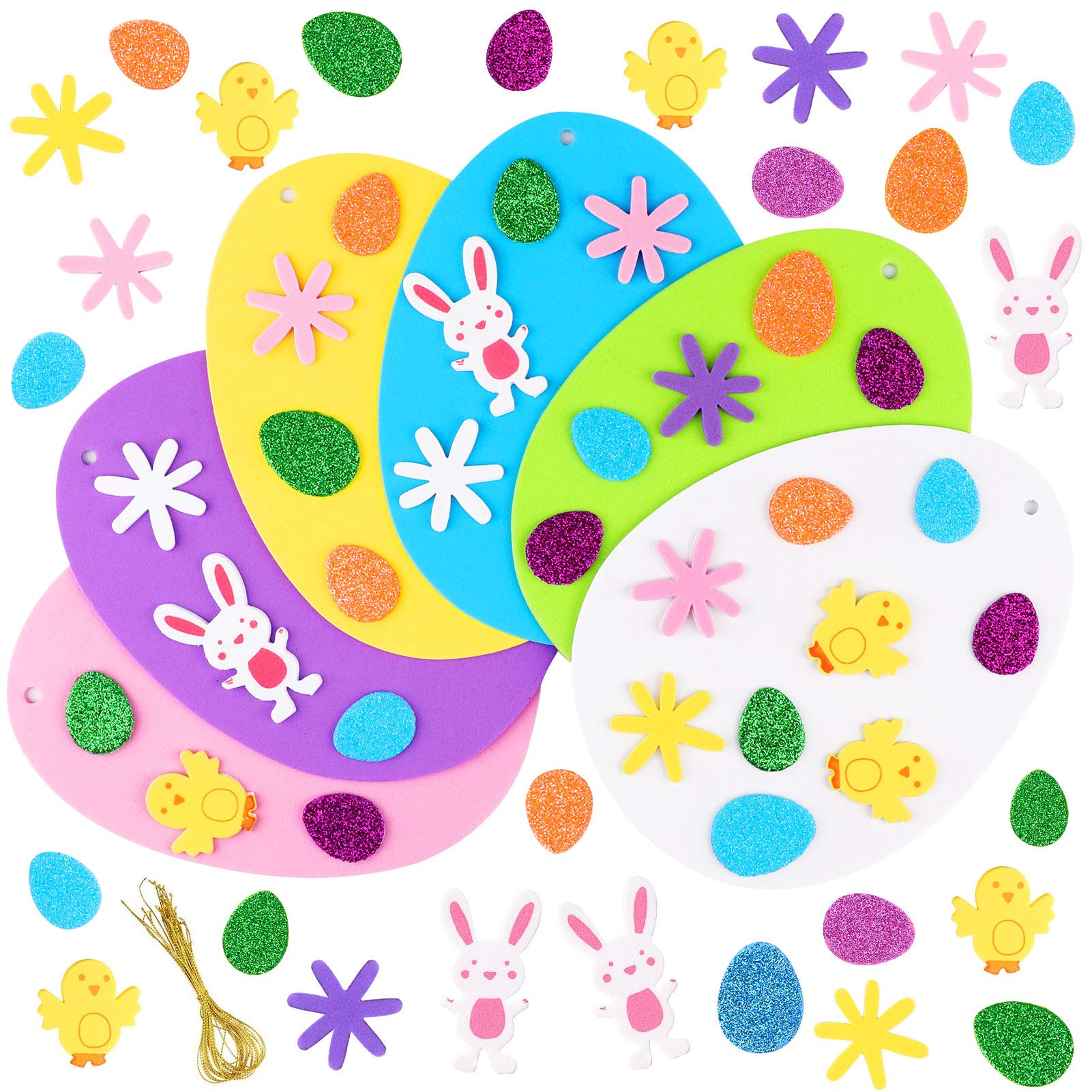 Konsait Bulk 208pcs Easter Foam Eggs Stickers, Bunny Chicken Self-Adhesive Foam Easter Eggs Shapes Stickers for Kid's Art DIY Craft Scrapbooks Supplies Easter Party Decor