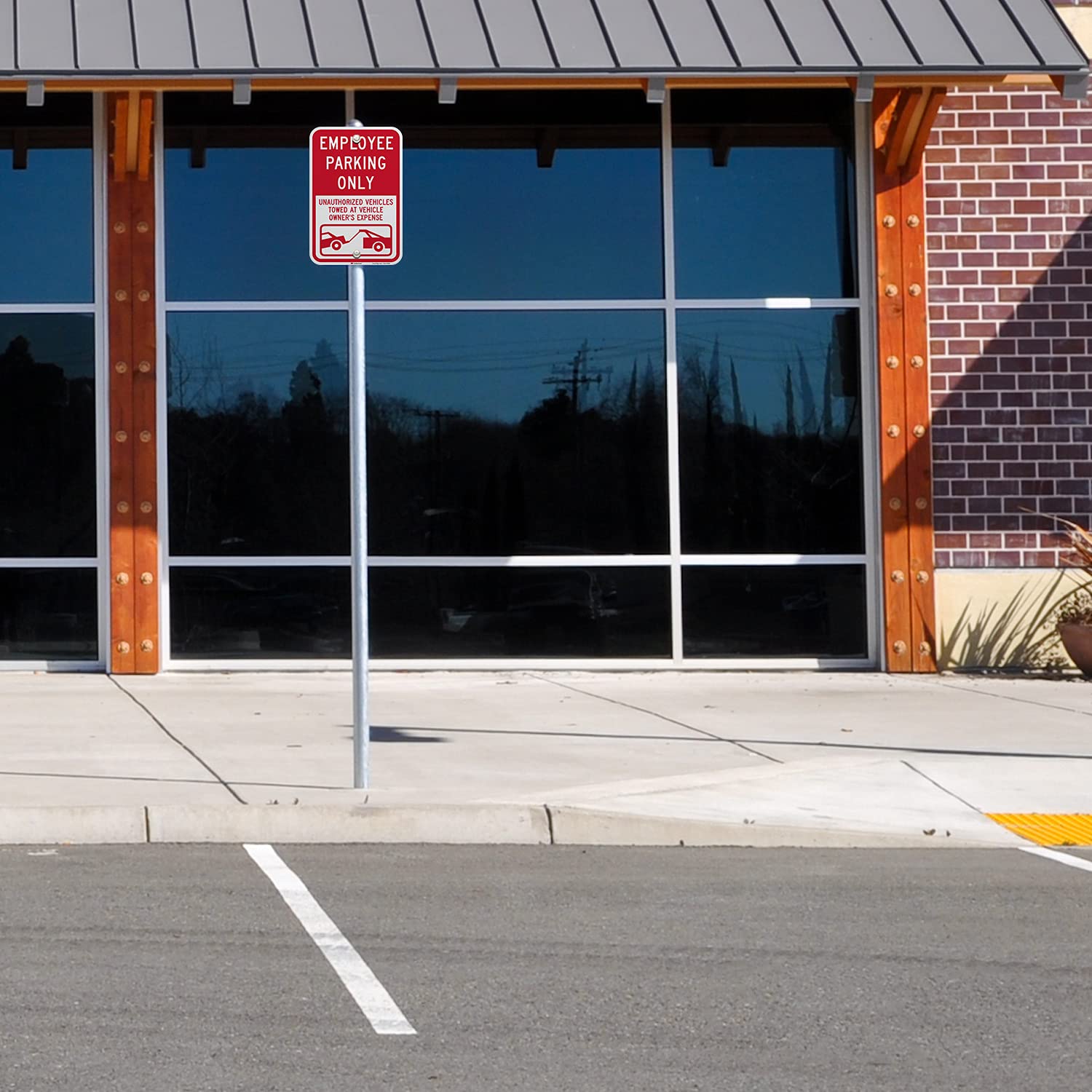 SmartSign 18 x 12 inch “Employee Parking Only - Unauthorized Vehicles Towed” Metal Sign, 63 mil Aluminum, 3M Laminated Engineer Grade Reflective Material, Red and White