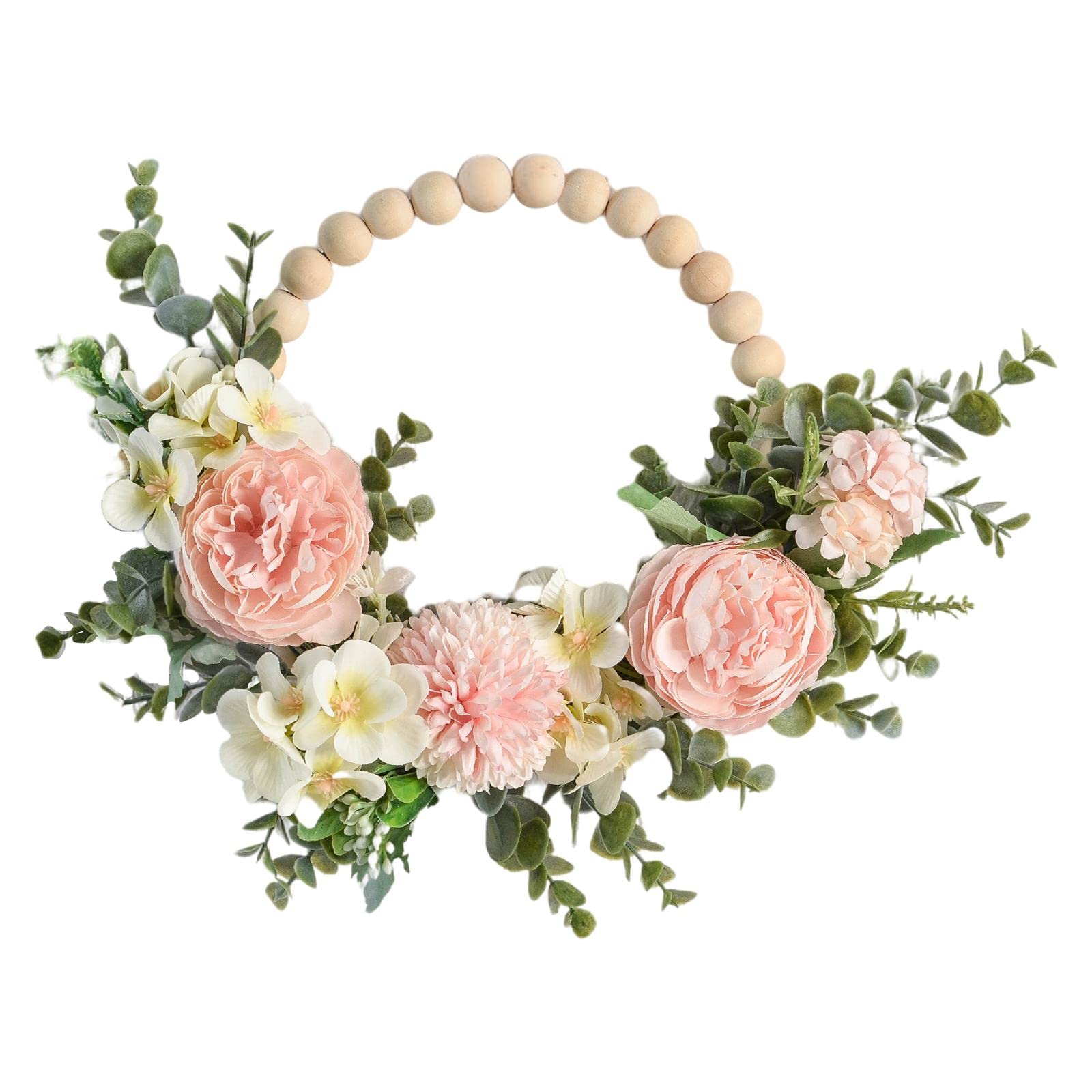 Artificial Wreath Faux Floral Wreath Spring Wreath Wooden Bead Round