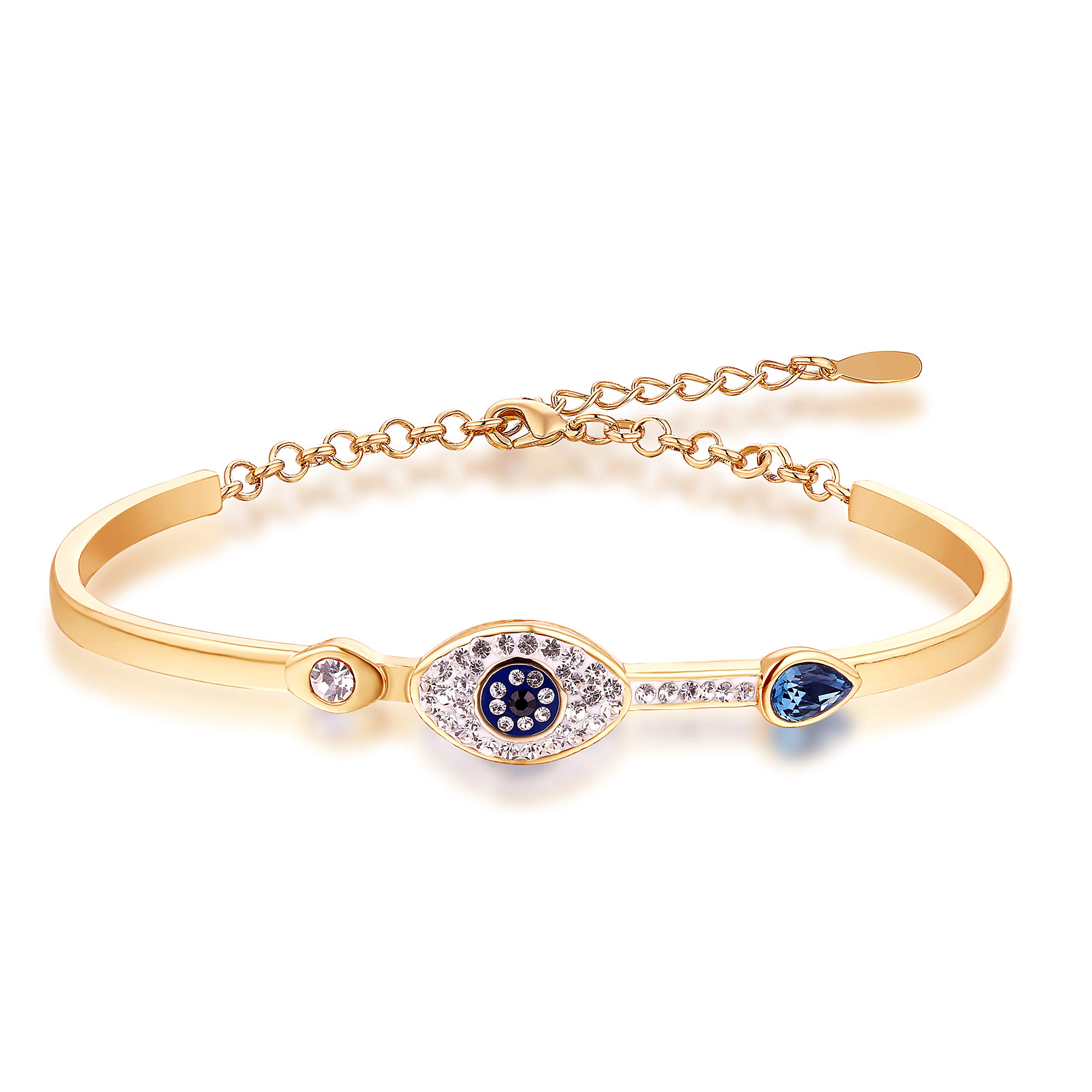 Barzel 18K Gold Plated Crystal Evil Eye Bangle Bracelet For Women (Gold)