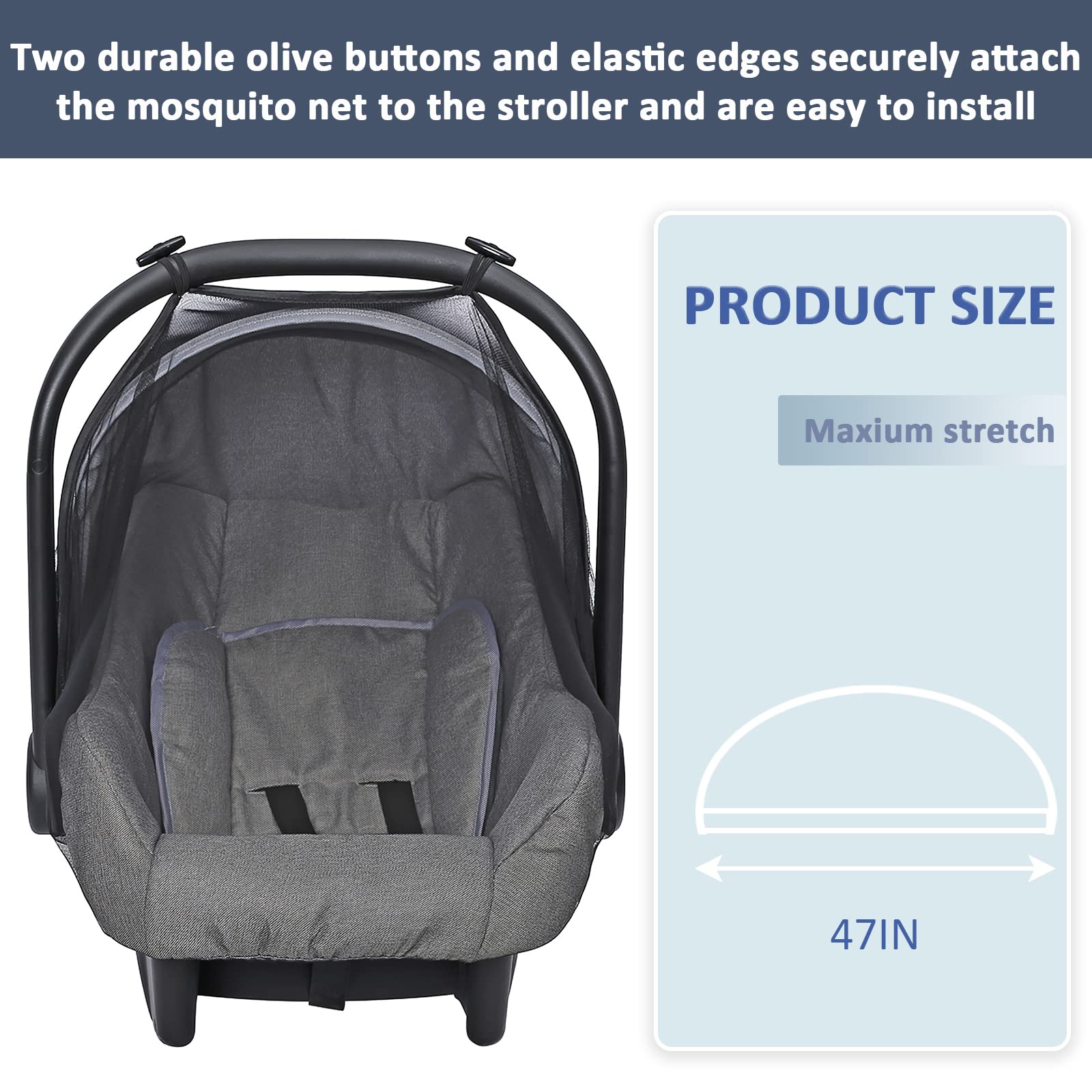 Baby Car Seats Net, Infant Stroller Mesh Net, Universal Elastic Netting, Black Breathable and Durable Mesh Protection Net