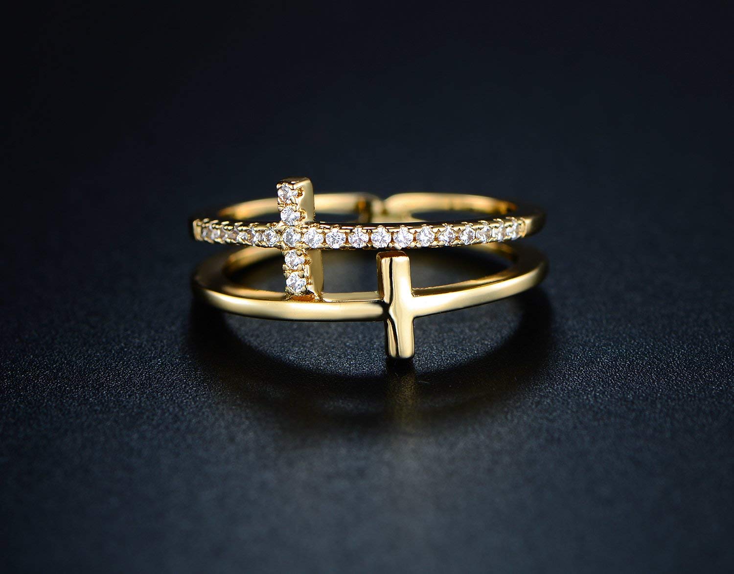 Barzel 18k Gold Plated Cubic Zirconia Double Cross Ring (Gold, 8)