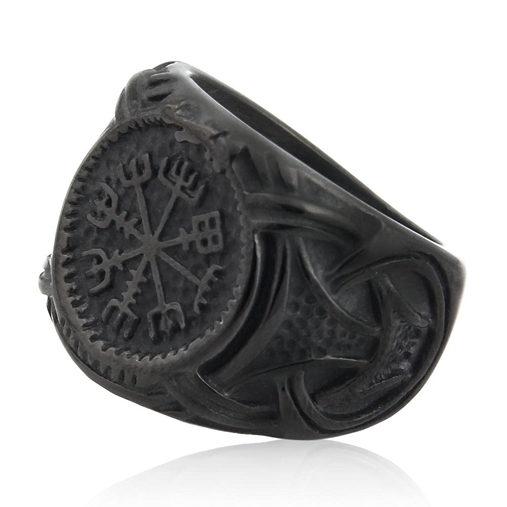 BAVIPOWER Viking Vegvisir Norse Compass Ring Stainless Steel Black Accessory Guardian Protection Amulet For Men Women