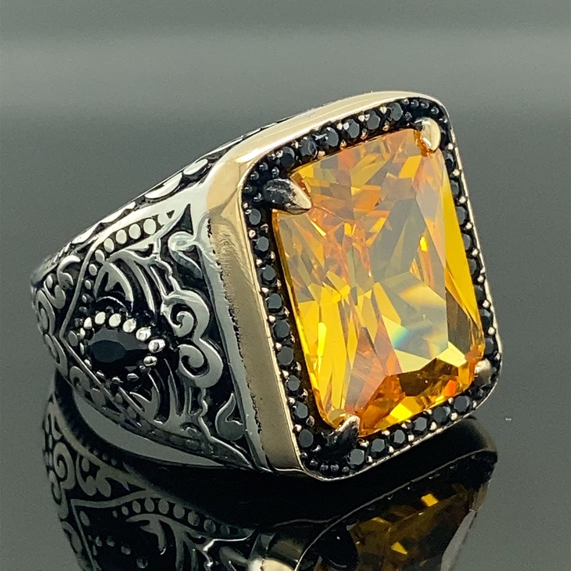 Men Silver Handmade Ring, Citrine Gemstone Ring, Ottoman Style Vintage Ring, 925k Sterling Silver Ring, Gift For Him