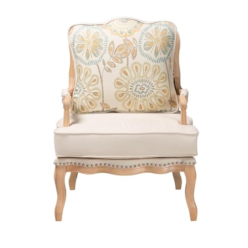 Baxton Studio Andre French Quilted Fabric and White Finished Wood Accent Chair