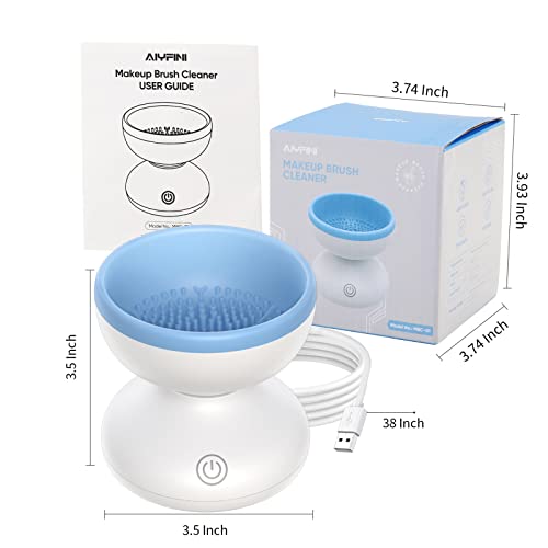 Electric Makeup Brush Cleaner Machine - Alyfini Portable Automatic USB Cosmetic Brushes Cleaner for All Size Beauty Makeup Brush Set, Liquid Foundation, Contour, Eyeshadow, Blush Brush (WhiteBlue)