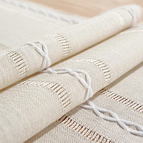 Laolitou Rustic Table Runner with Tassels, Cotton Linen Table Decoration for Holiday Party, Farmhouse Table Runners, Wedding and Dining Decorations, 72 Inches, Ivory