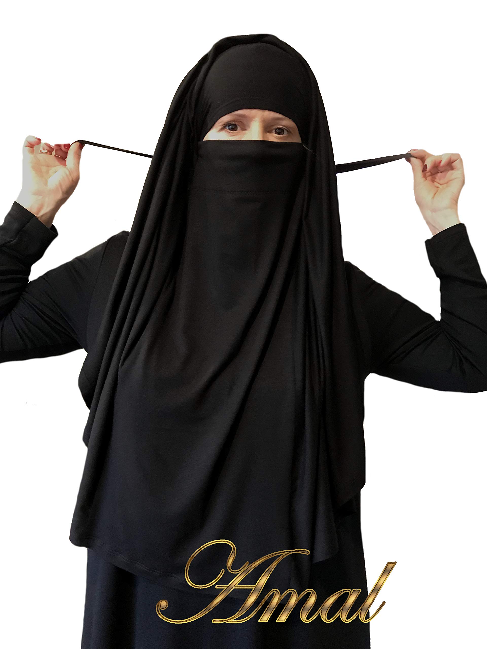 AMAL Niqab Muslim Nikab Women Burka Overhead Jilbab Long Hijab Abaya Khimar (Black)