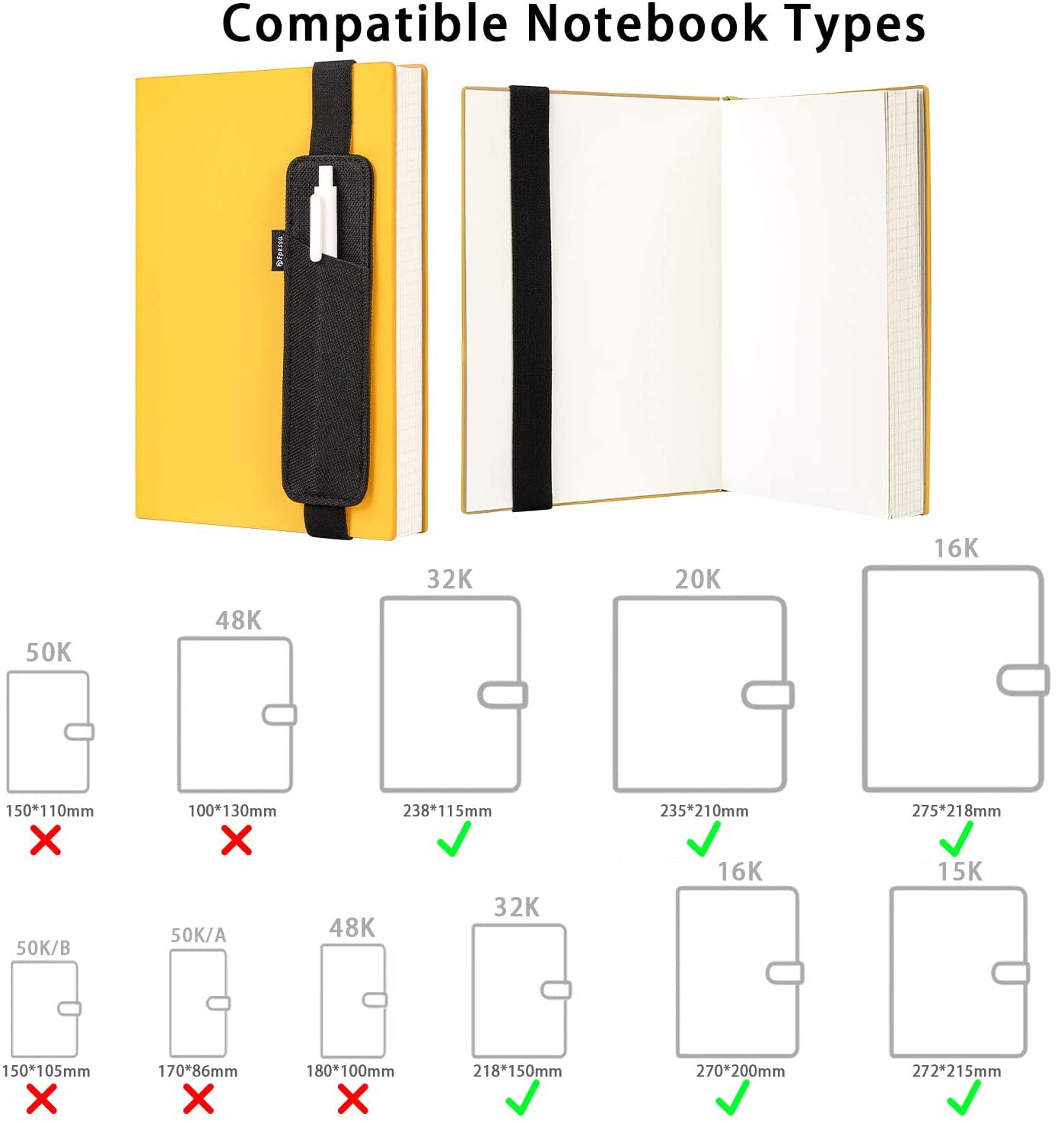 Epessa Portable Pen Holder,Pencil Holder,Pen Sleeve Case Pouch for Journals, Notebooks,Books,Rigid Tablet Covers,Hold 2 or 3 Pens,Adjustable Elastic Band,Detachable