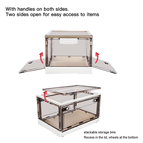 haomsj Stackable Storage Bins Collapsible Closet Toy Organizer Clear Box Large Cube Plastic Container with Handles & Wheels, 2 Ways to Open for Playroom, Home and Camping Cabinet (25 Quarts, White)