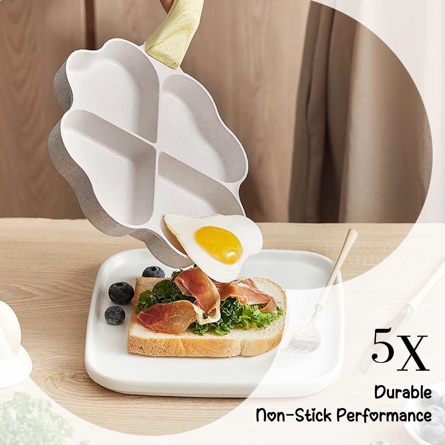 Caannasweis 4-Cup Nonstick Egg Frying Pan, Healthy Granite Omelette Pan Egg Cooker Pan Egg Skillet for Breakfast, Pancake, Plett pan, Crepe Pan