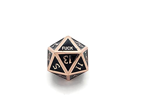 Metal D20 F*** Dice Critical Fail F 20 Sided Die Set DND Black Copper Brass Steampunk Gunmetal Color Number for Role Playing Game Dungeons and Dragons D&D Pathfinder Shadowrun and Math Teaching
