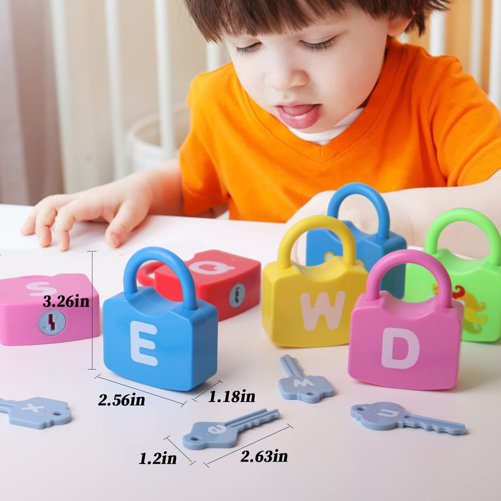 YECEN Color ABC Learning Lock Educational Letter Combination-with 26 Locks, 26 Keys Montessori Preschool Alphabet Learning Game Early Education Toys