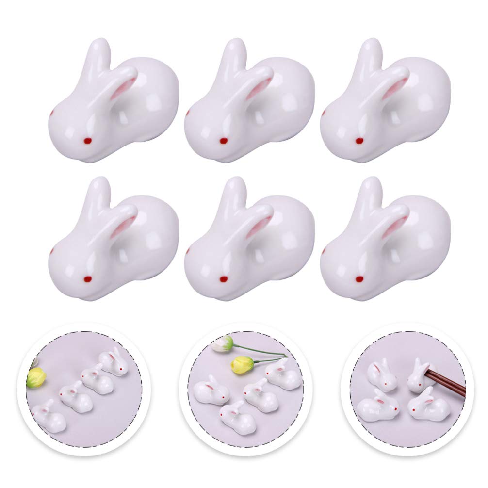 BESTOYARD 6 Pcs Mini Cute Rabbit 2 Inch Ceramic Chopsticks Stand Rest Bunny Shape Chopsticks Rack Stand Spoon Fork Holder Easter Party Dinning Table Decoration