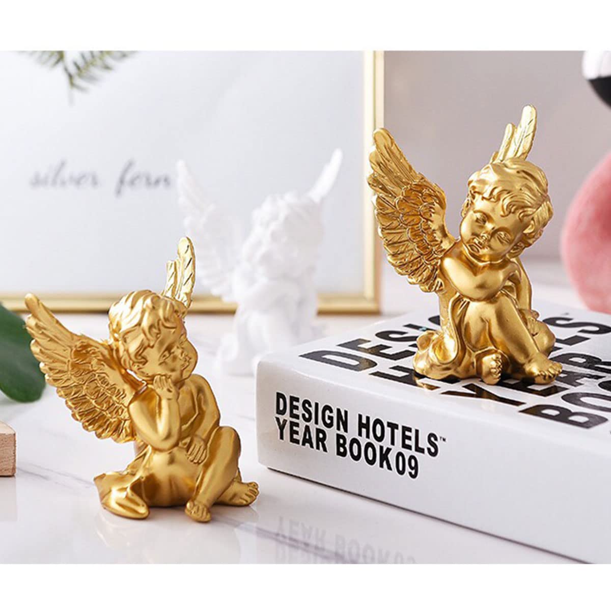 Golden Angel Small Decoration Resin StatueCreative Decoration Home Accessories Decoration Birthday Gift (Set of Angel Ornaments)