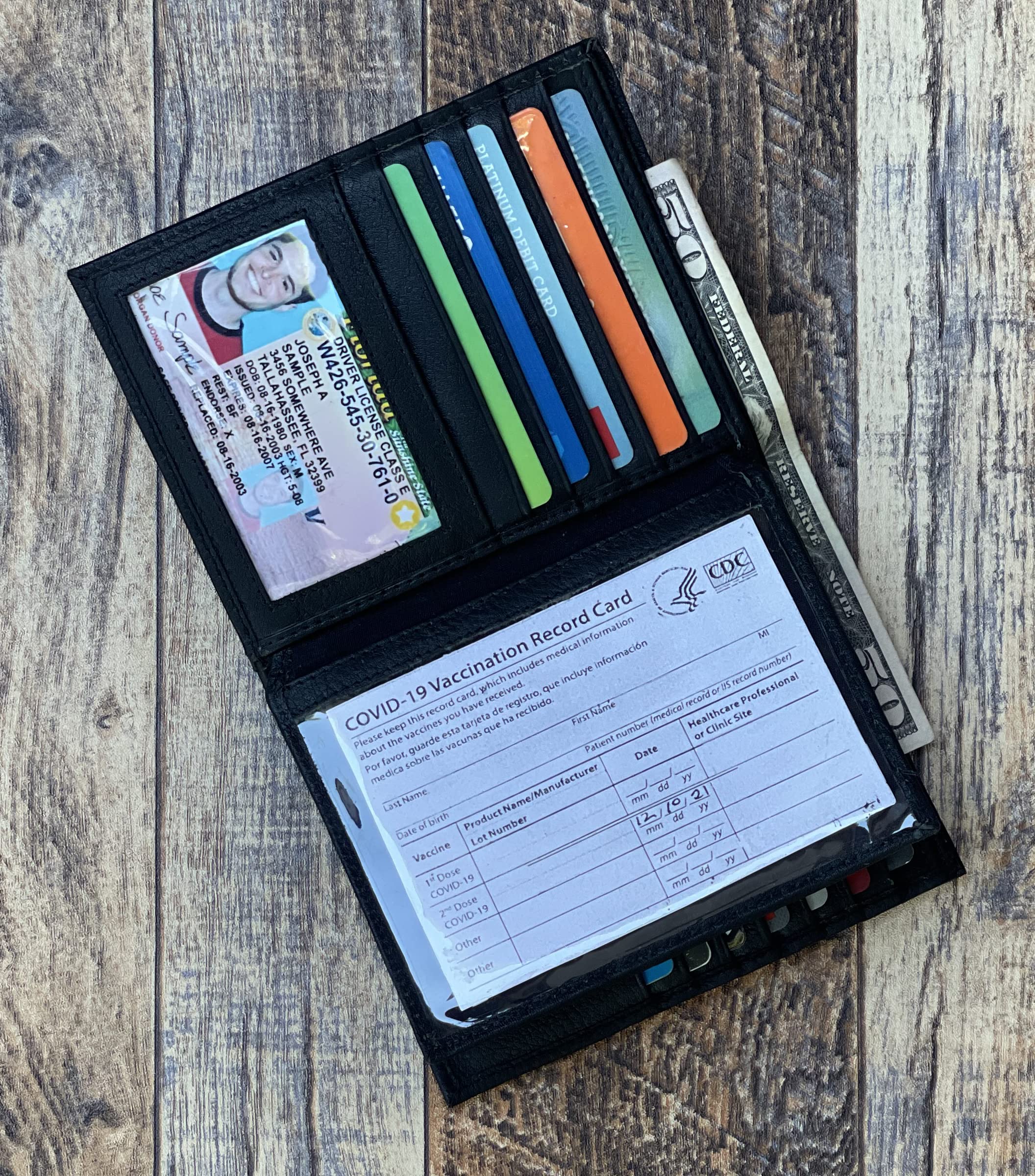 Texan Bull Bifold Genuine Leather RFID Blocking Wallet For Men Card Slots, 19 Cards, 2 ID Windows (Black)