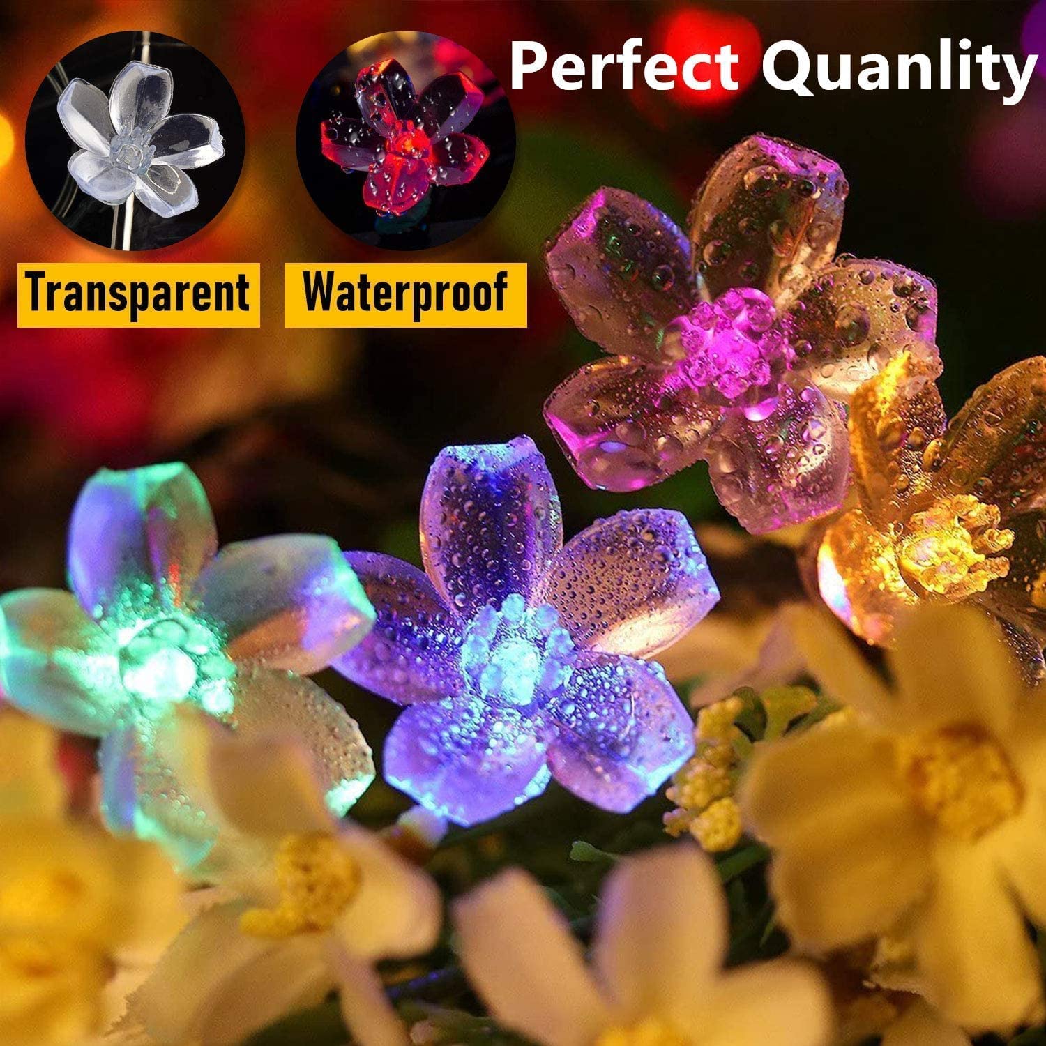 Beinhome Solar String Lights Outdoor,30 LED 23 Feet Solar Flower String Lights ith 8 Flash Changing Modes for Patio Garden Party