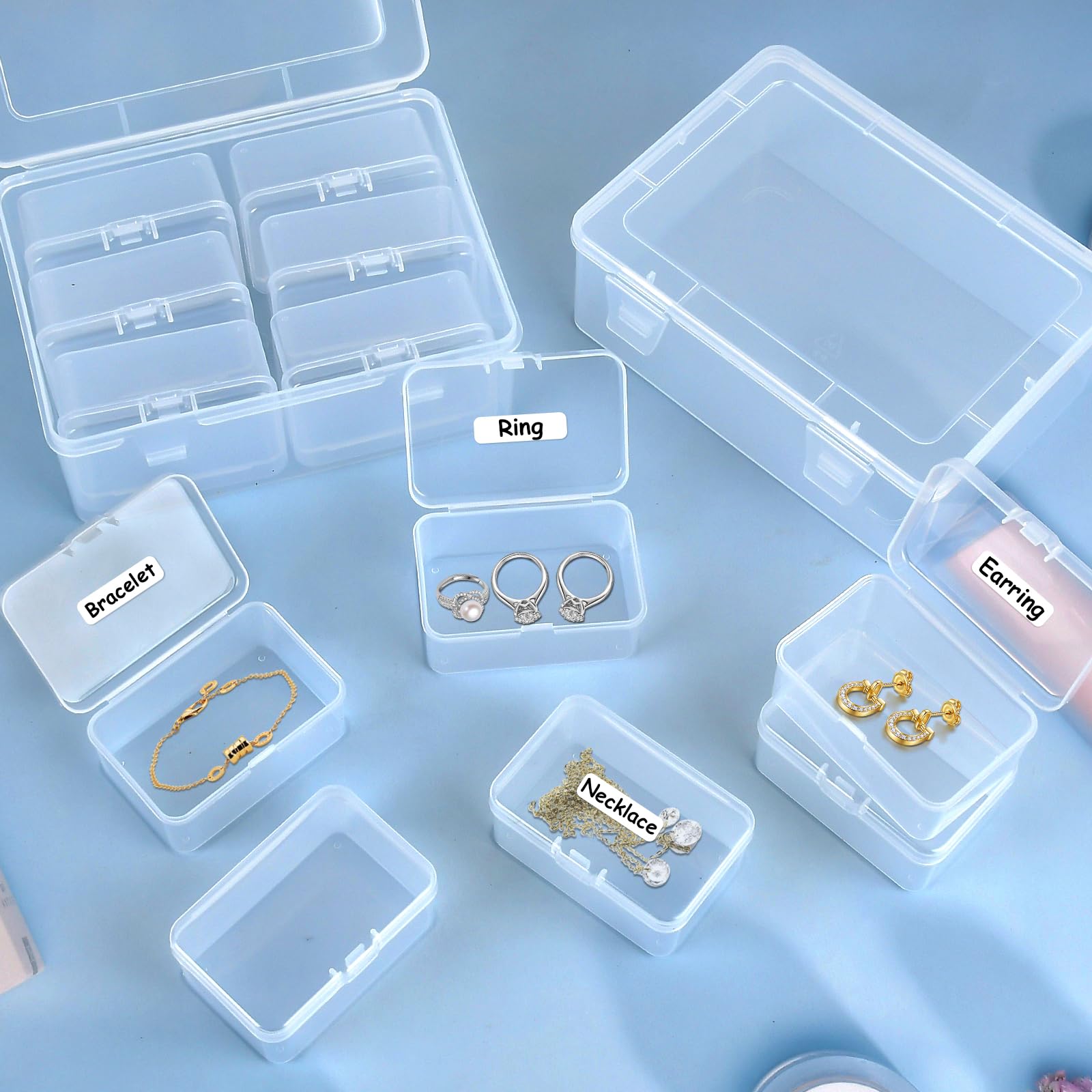 Boocalny 14PCS Bead Organizers and Storage, Small Craft Storage Containers with Lids, Mini Plastic Storage Cases, Plastic Charm Case, Rectangle Transparent Boxes for Nail DIY Jewelry Making Screw