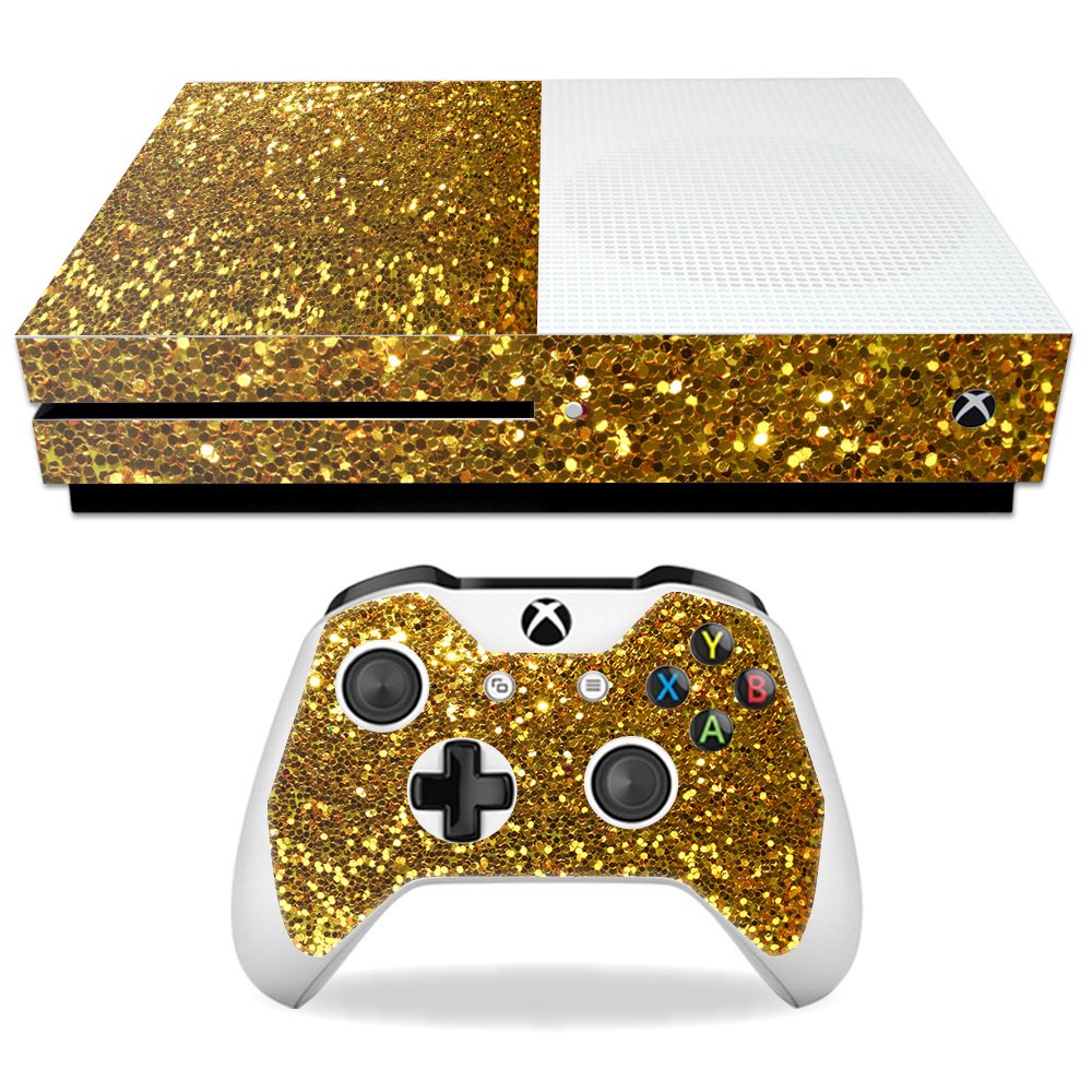 MightySkins Skin Compatible with Microsoft Xbox One S - Gold Dazzle | Protective, Durable, and Unique Vinyl Decal wrap Cover | Easy to Apply, Remove, and Change Styles | Made in The USA