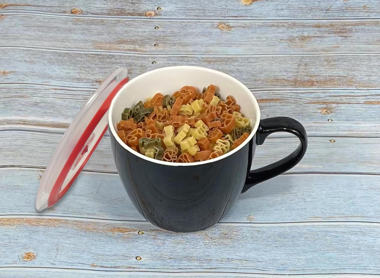 BOWLLER 30oz Black Porcelain Bowl with Lid and Handle for Soup, Salad, Cereal and Instant Noodles, Soup Mug with Heat Preservation Handle