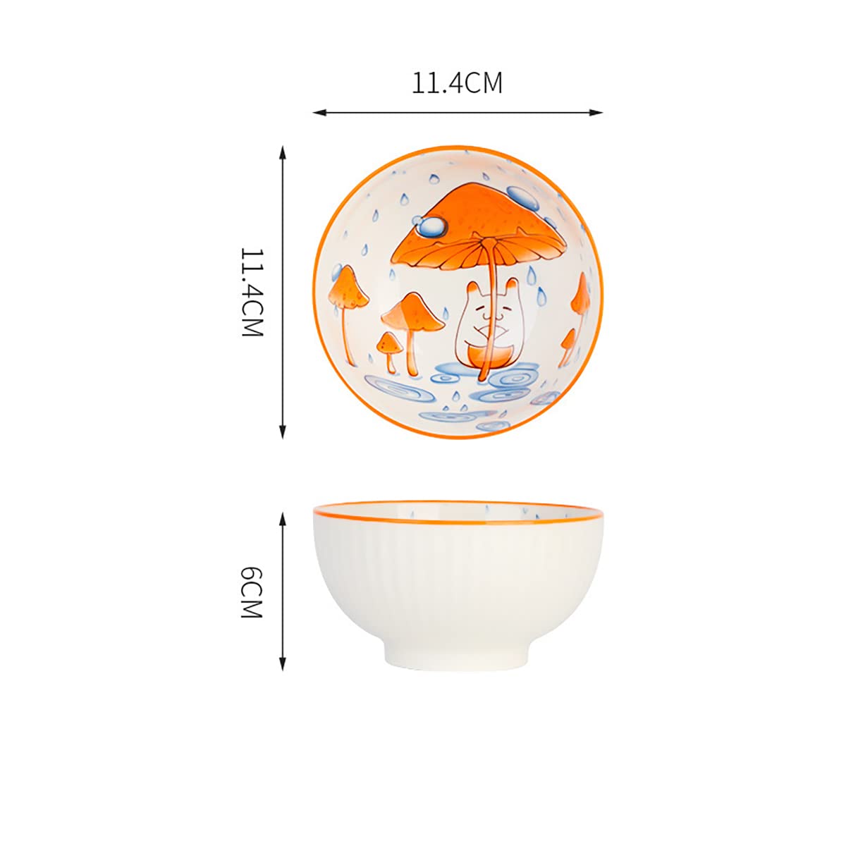 Bicuzat Cute Mushroom Pattern Ceramic Bowls Set Soup Bowls Dessert Bowls, 6 Inch, Set of 2