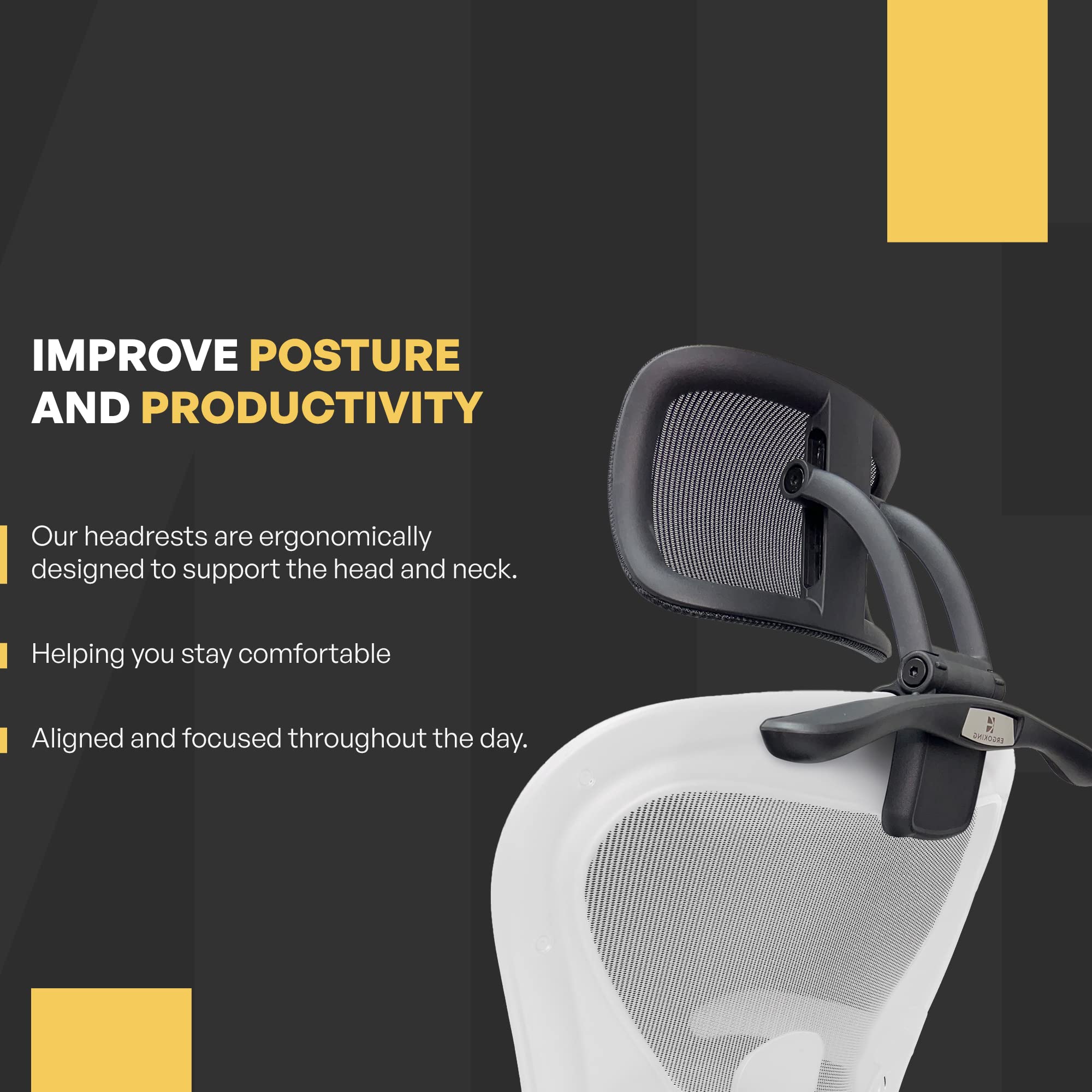 ERGOKING Headrest for Office Chair Headrest Attachment Compatible with Herman Miller Aeron Remastered - Fully Adjustable Height & Tilt, Removable Coat Hanger - Black Frame, Black Onyx Mesh.