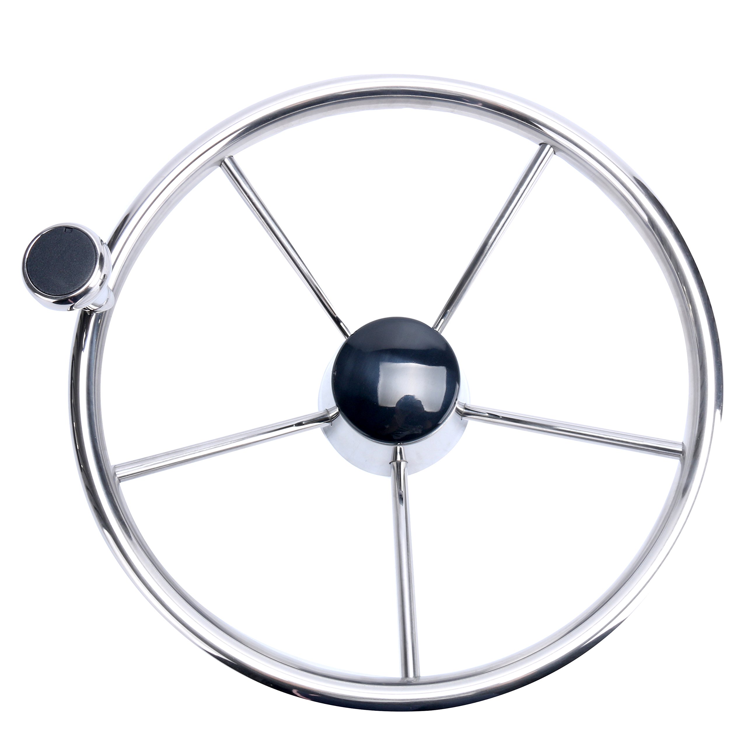 Amarine Made Destroyer Style Stainless Boat Steering Wheel, Marine Steering Wheel 5 Spoke 13-1/2 Inch, Stainless Steering Wheel with Big Size Knob