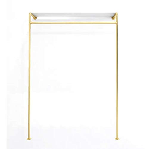 Ethemiable Simple Metal Wood Clothing Store Display Stands, Entrance Porch Organization Hanging Garment Rack,Wall Mounted Storage Clothes Shoe Bag Pipe Shelf, Home Bookcase Towel Rack (Gold, 47.2" L)