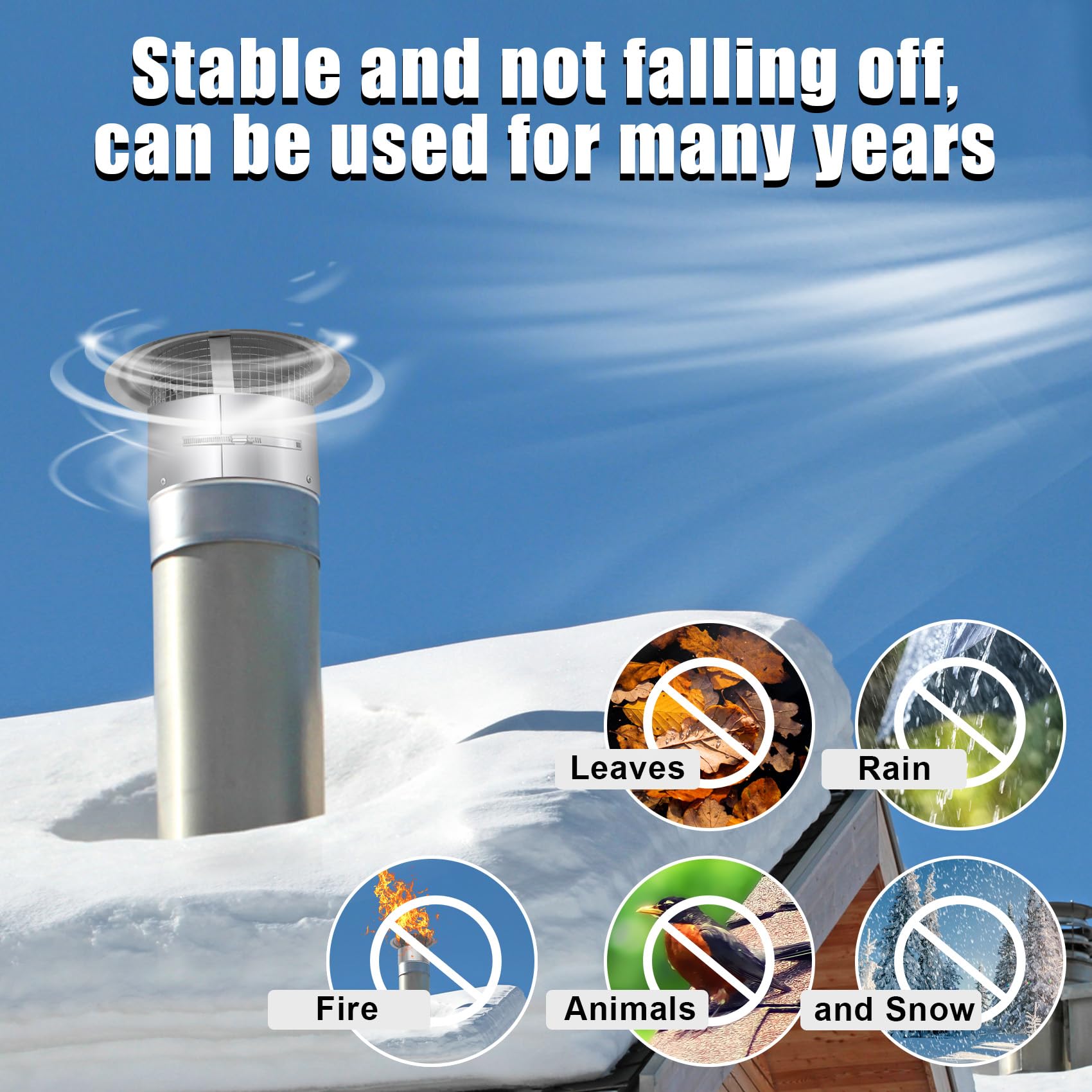 Bootuu 8 Inch Round Chimney Cap, 8 Inch Tapered Top Chimney Cap with Screen, 8 Inch Chimney Cap with Fastening Device with Screen, Stovepipe Finial, Stainless Steel