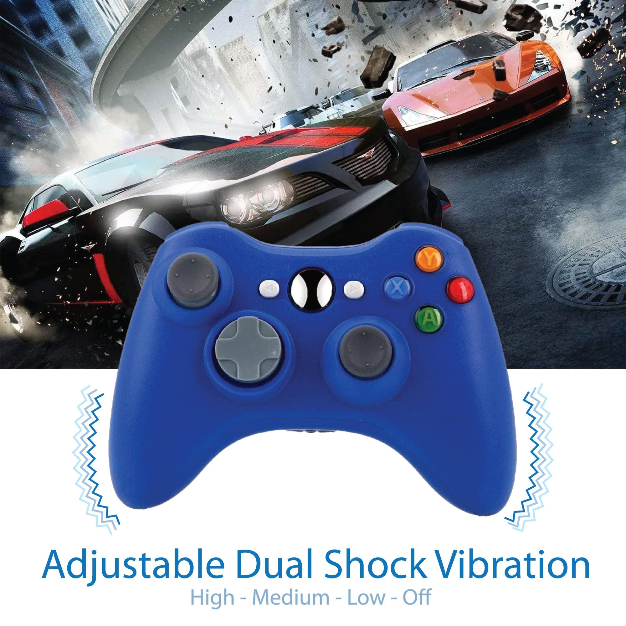 BEK Controller 2 Pack Replacement for Xbox 360 Controller, Wireless Remote Gamepad with Thumb Grips, Double Vibration, Live Play, Compatible with Microsoft Xbox 360 Slim PC Windows Color (Blue Black)