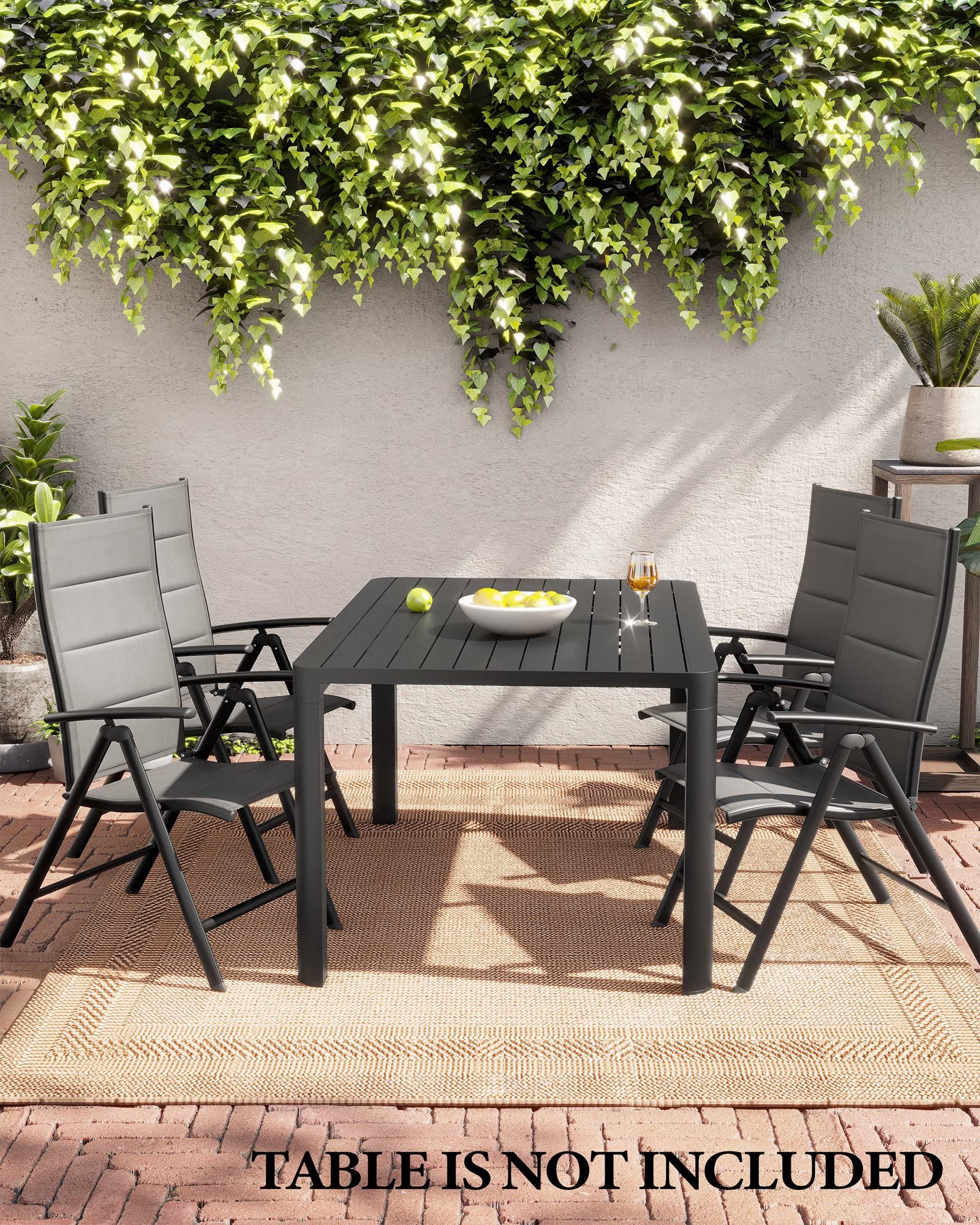 Crestlive Products Folding Patio Chairs Set of 4, Aluminium Outdoor Folding Chairs with Soft Cotton-Padded Seat,Adjustable High Backrest for Camping, Garden, Backyard