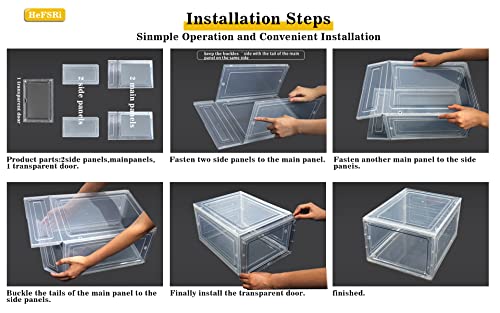 Drop Front Shoe Storage Box, Set of 6 Shoe Boxes Clear Plastic Stackable with Acrylic Lids, Shoe Organizer Containers for Closet, Shoe Case for Display Sneakers, Fit up to US Size 12 (XL, Clear)